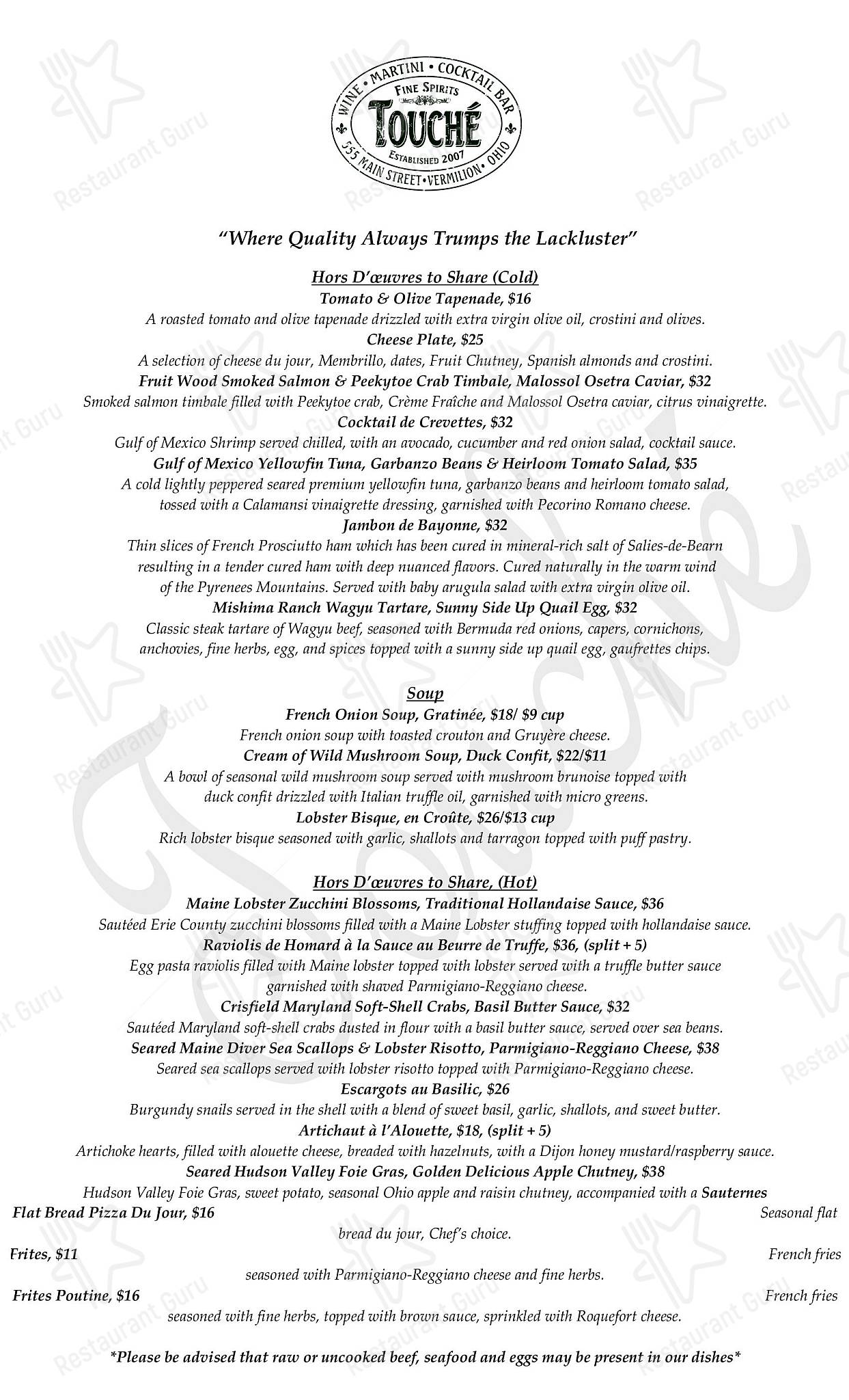 Menu at Chez Francois Restaurant & Touche Bistro, Vermilion