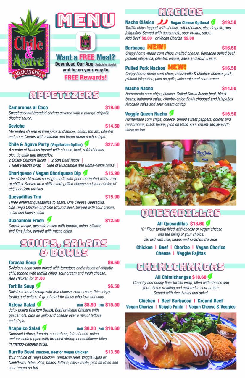 Menu at Chile & Agave Mexican Grill restaurant, St. Catharines