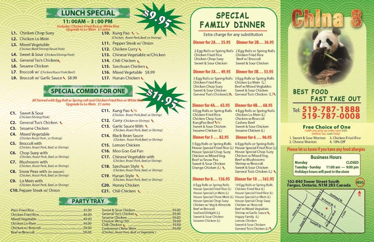 Menu at China 8 Fergus restaurant, Fergus
