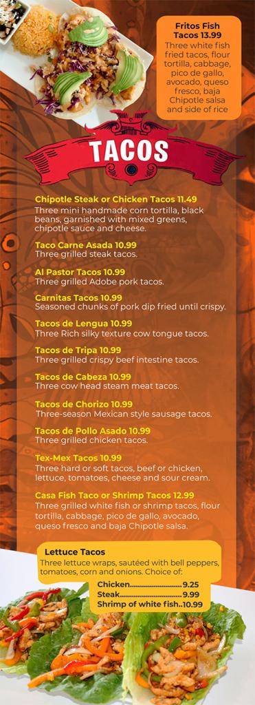 Menu at Coco's & Beer Authentic Mexican Grill restaurant, Columbia