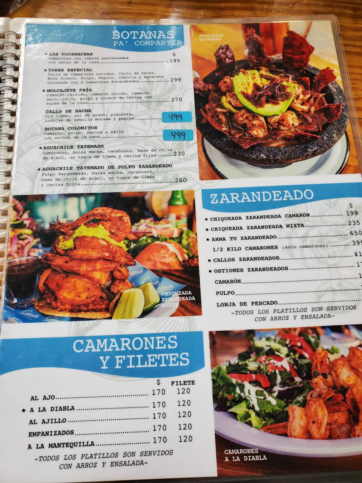 Carta del restaurante Colomitos Cocina del Mar, Guadalajara