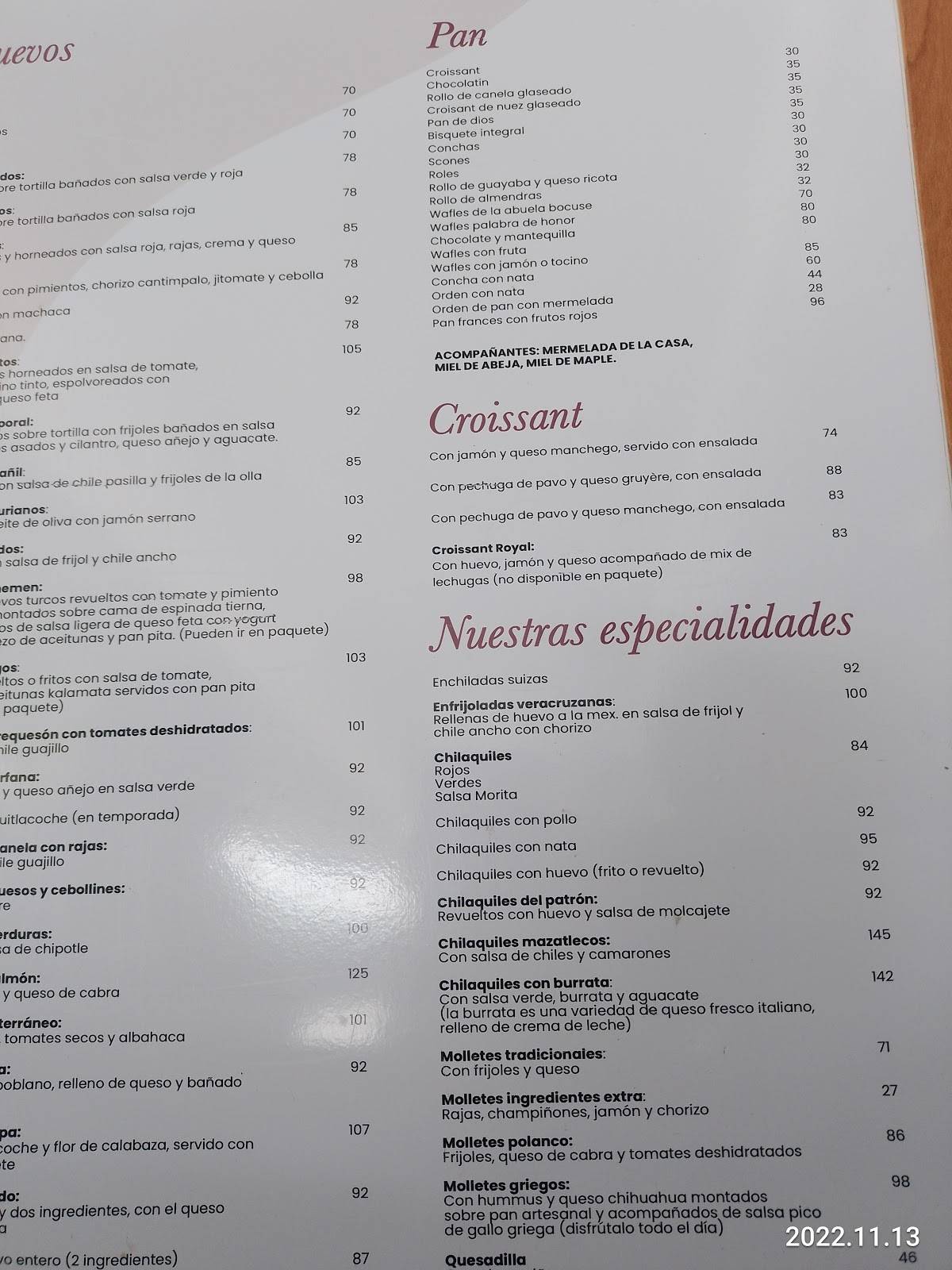 Carta de Con Sabor a Café, Irapuato, Las Villas 1443 Local F-6