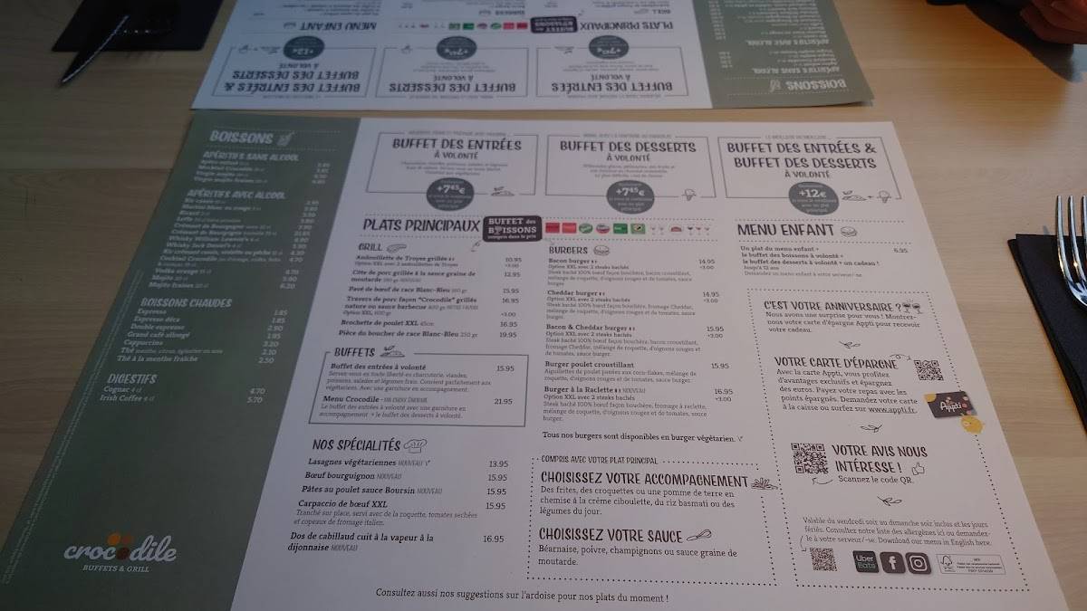Menu au Restaurant Crocodile, Saint-Quentin