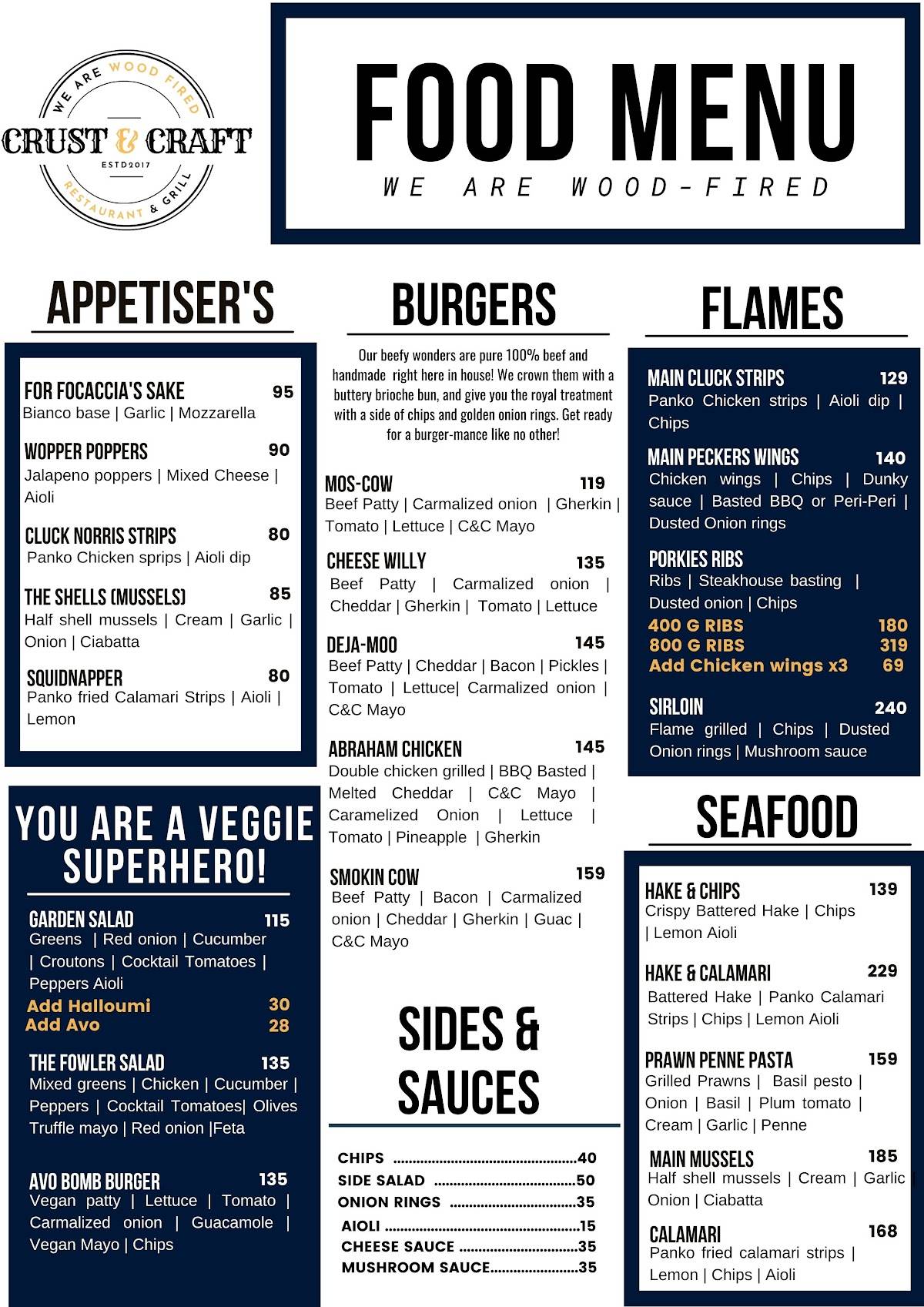 Menu at Crust & Craft (Paradiso) restaurant, Hermanus