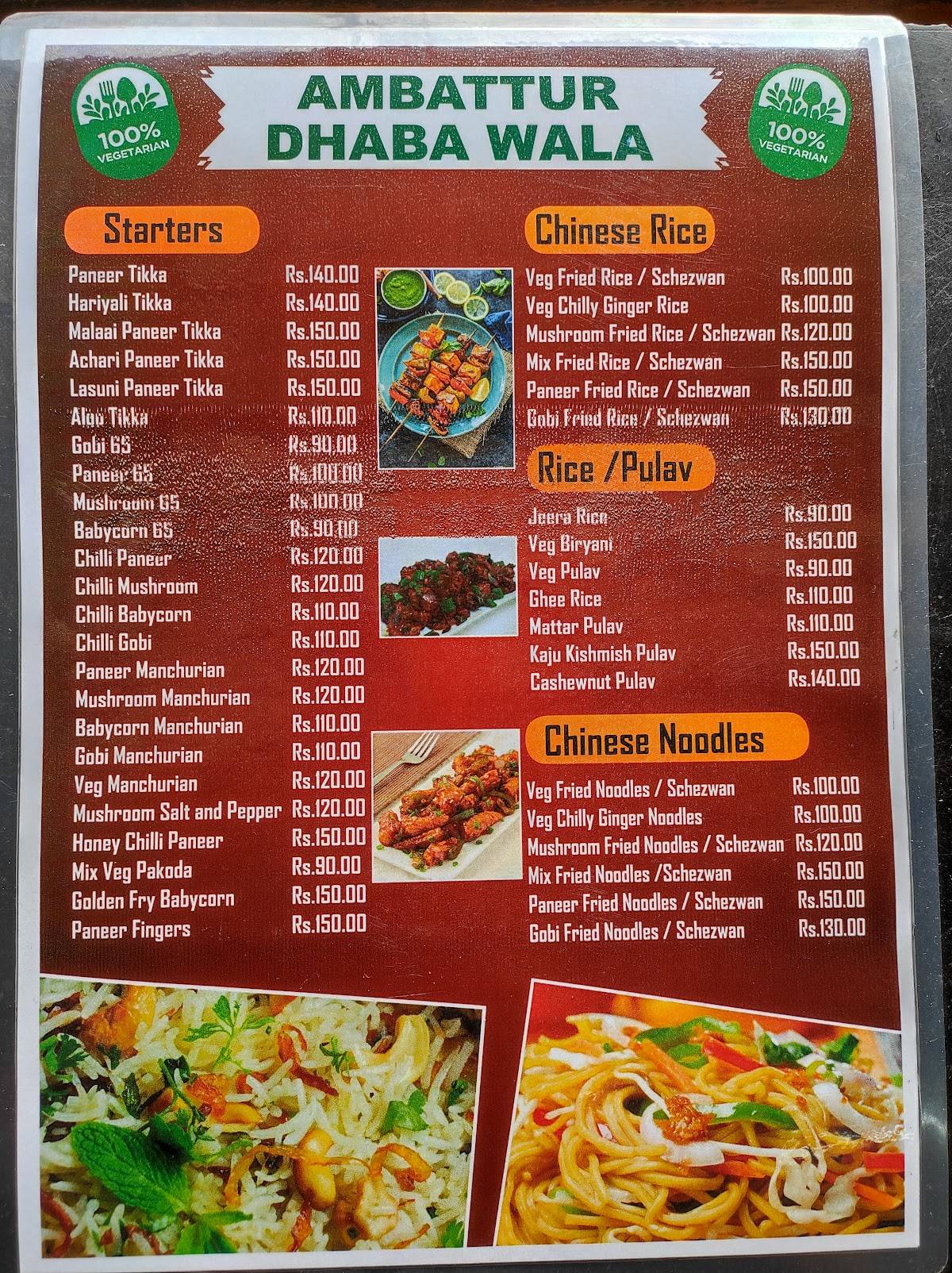 Menu at DHABA WALA, Chennai