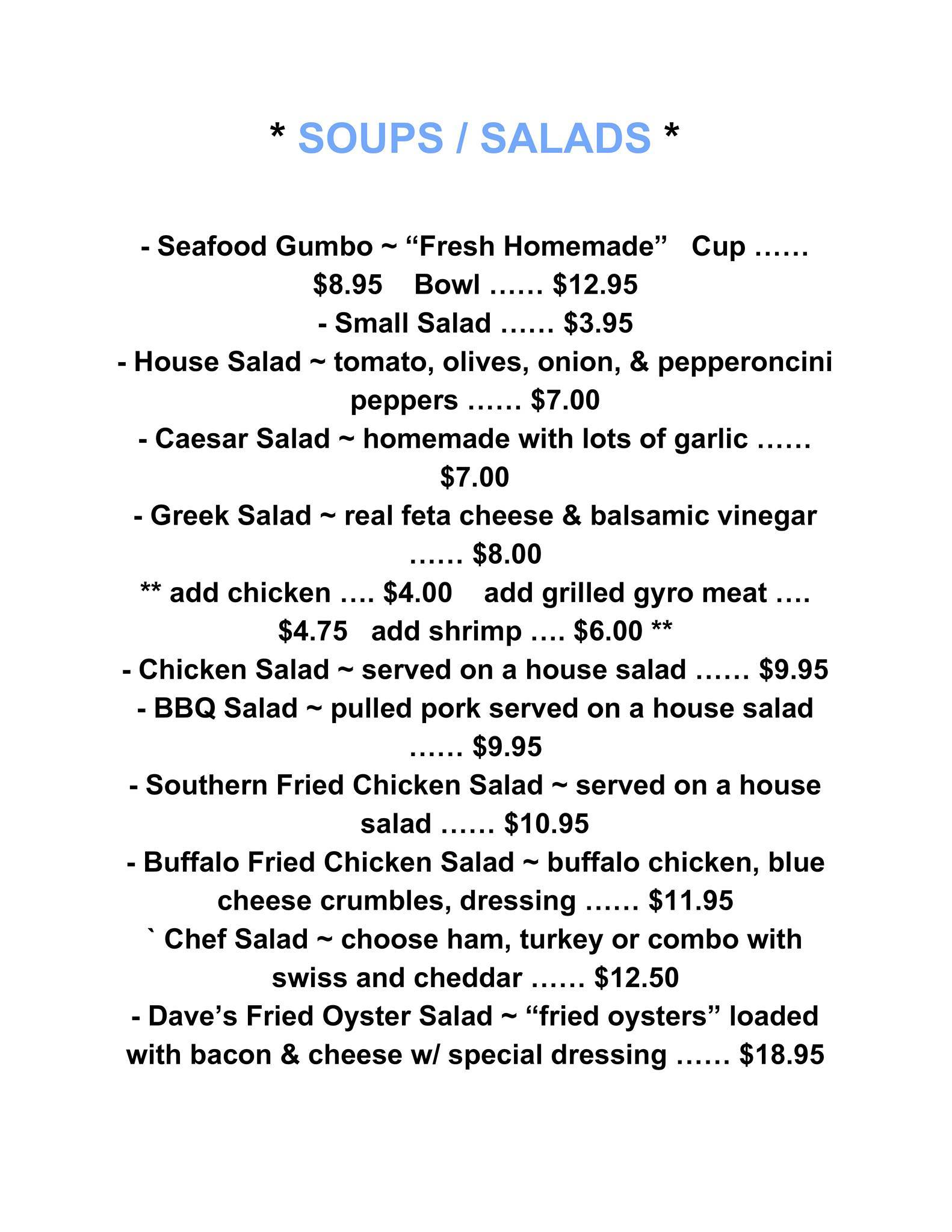 Menu at DamnYankees restaurant, Heflin