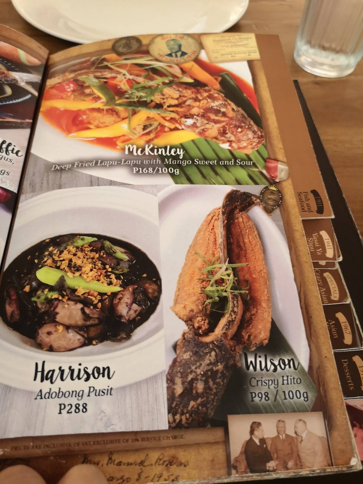 Menu at Dekada, Historic Filipino Cuisine restaurant, Makati