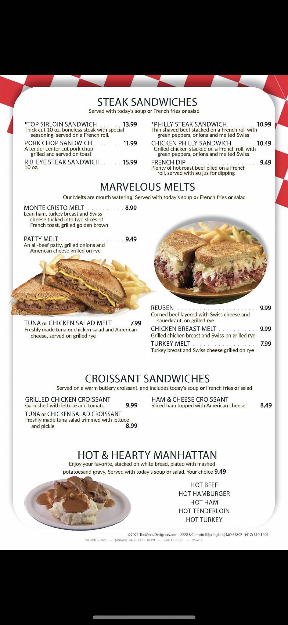 Menu at Diner 54 restaurant, Kirksville