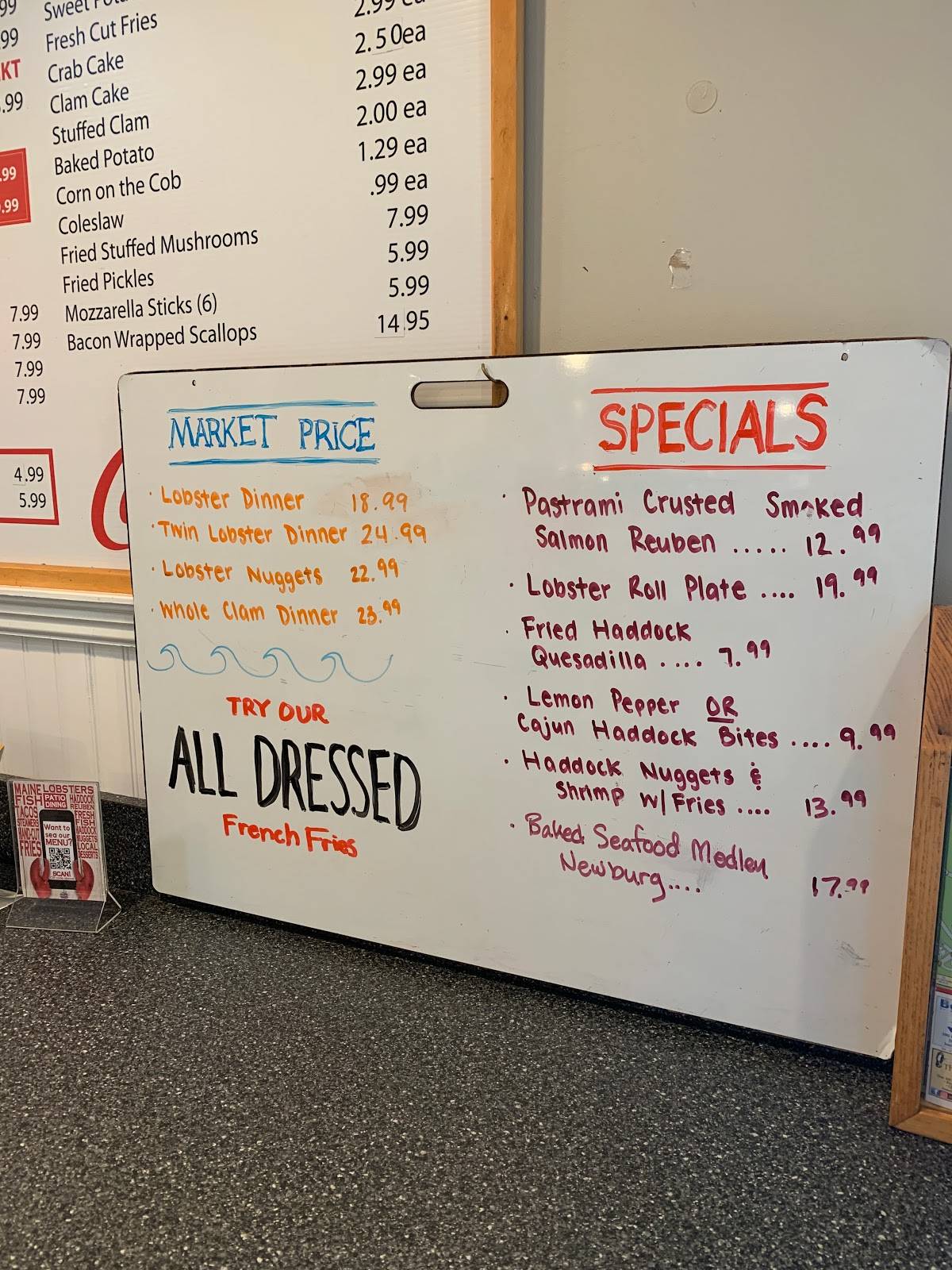 Menu at Docks Seafood restaurant, South Portland