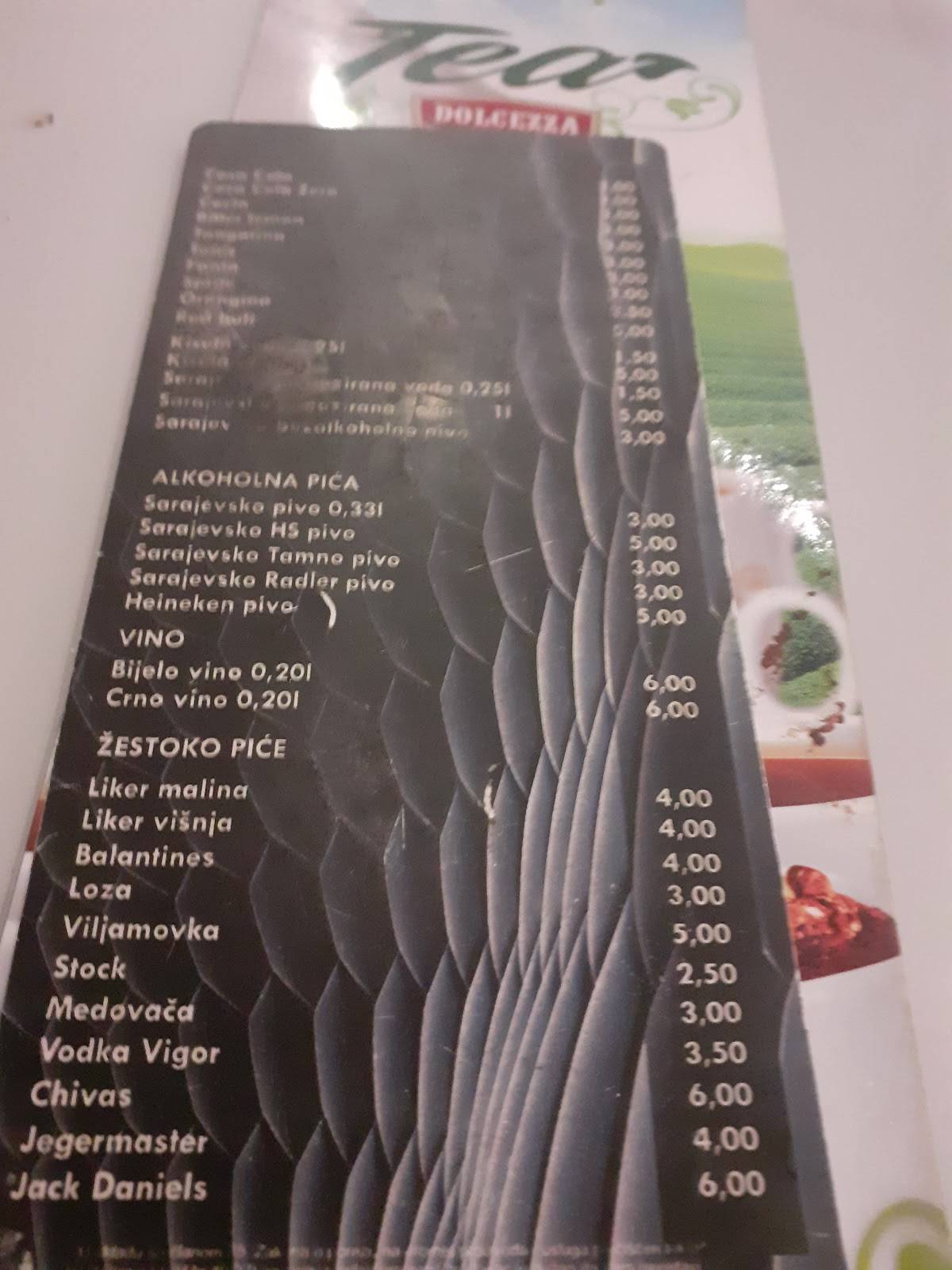 Menu at Dolcetto restaurant, Vogošća