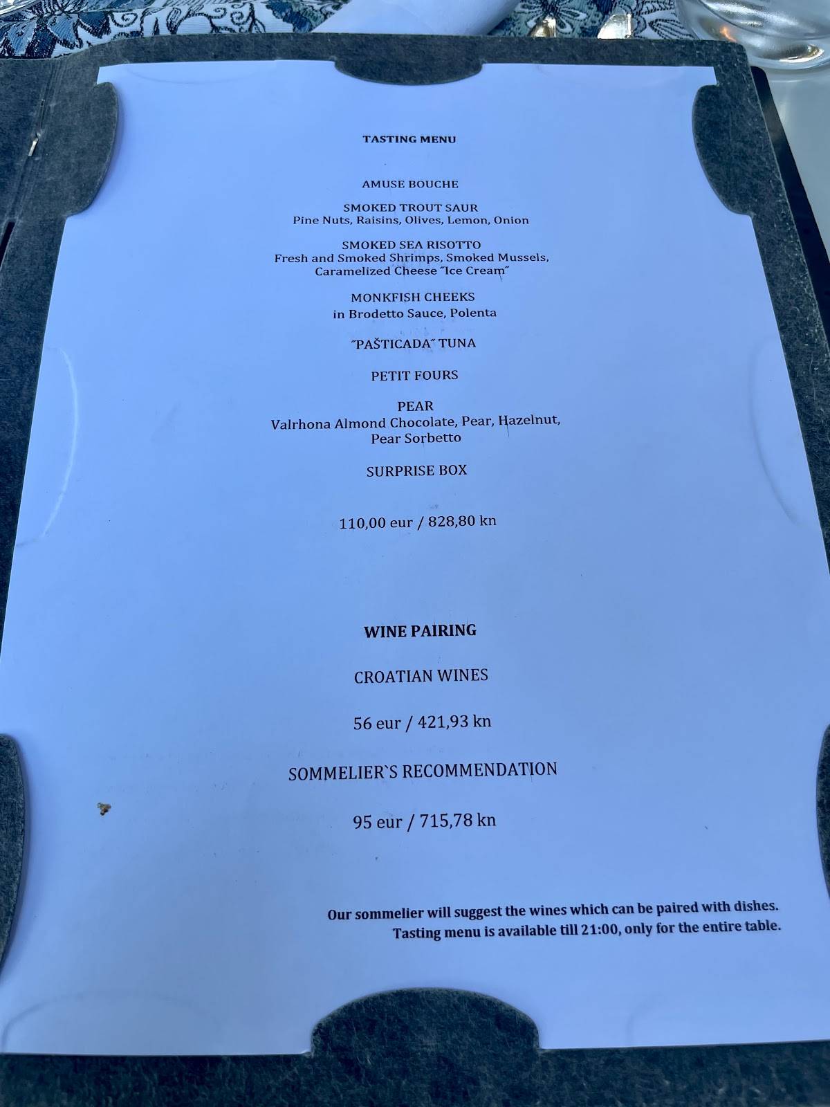 Menu at Dvor restaurant, Split, Put Firula 14