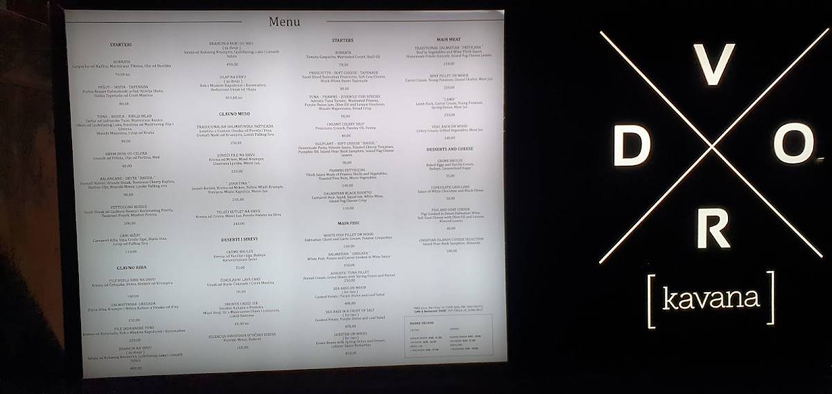 Menu at Dvor restaurant, Split, Put Firula 14