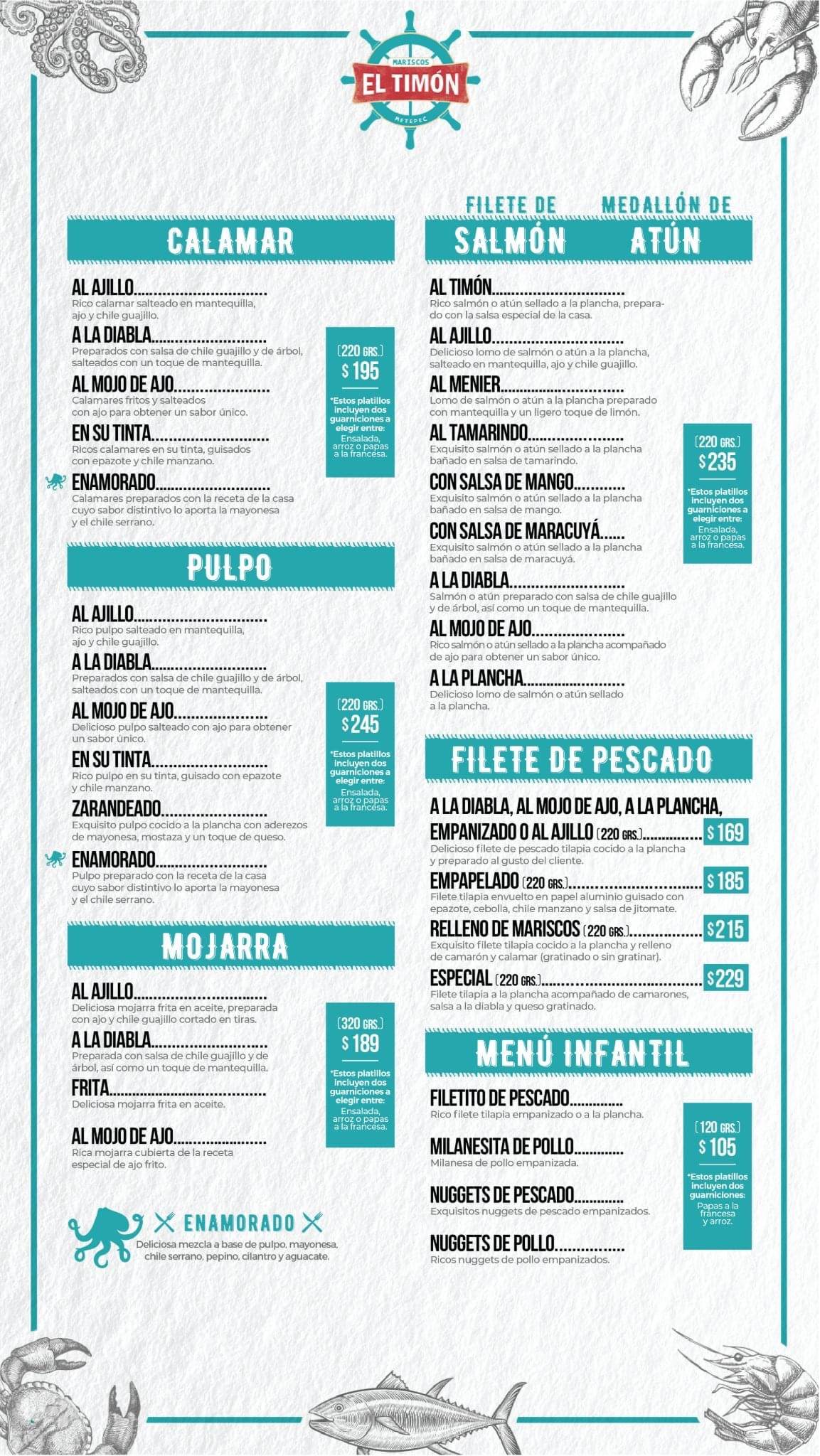 Menu at El Timón Metepec restaurant, Metepec