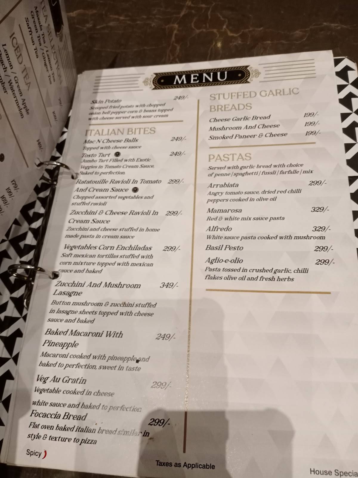 Menu at FOMO, Jodhpur