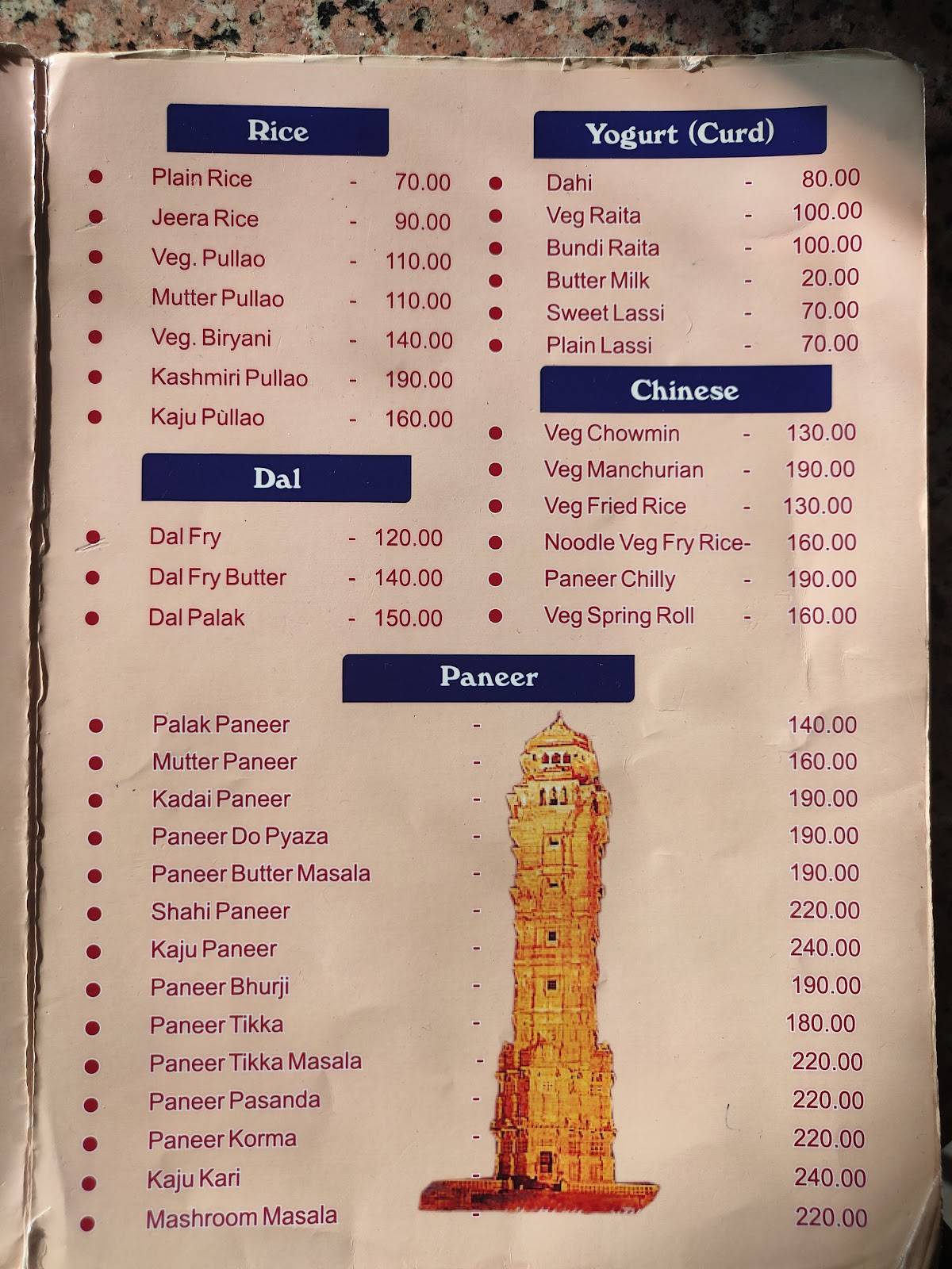 Menu at GANGOUR RESTAURANT -RAJASTHANI Punjabi Gujrati Food, Chittorgarh