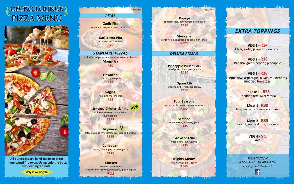 Menu at Gecko Lounge Paarl restaurant, Paarl, 25 Lady Grey St