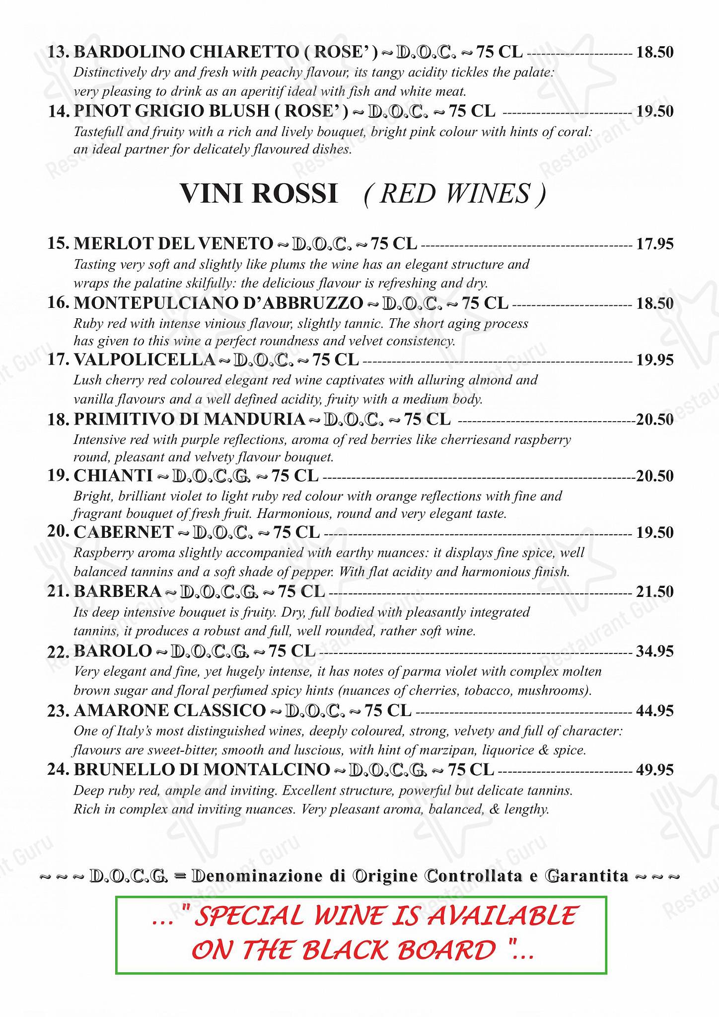 Menu at Giovanni & Luca restaurant, Ilfracombe