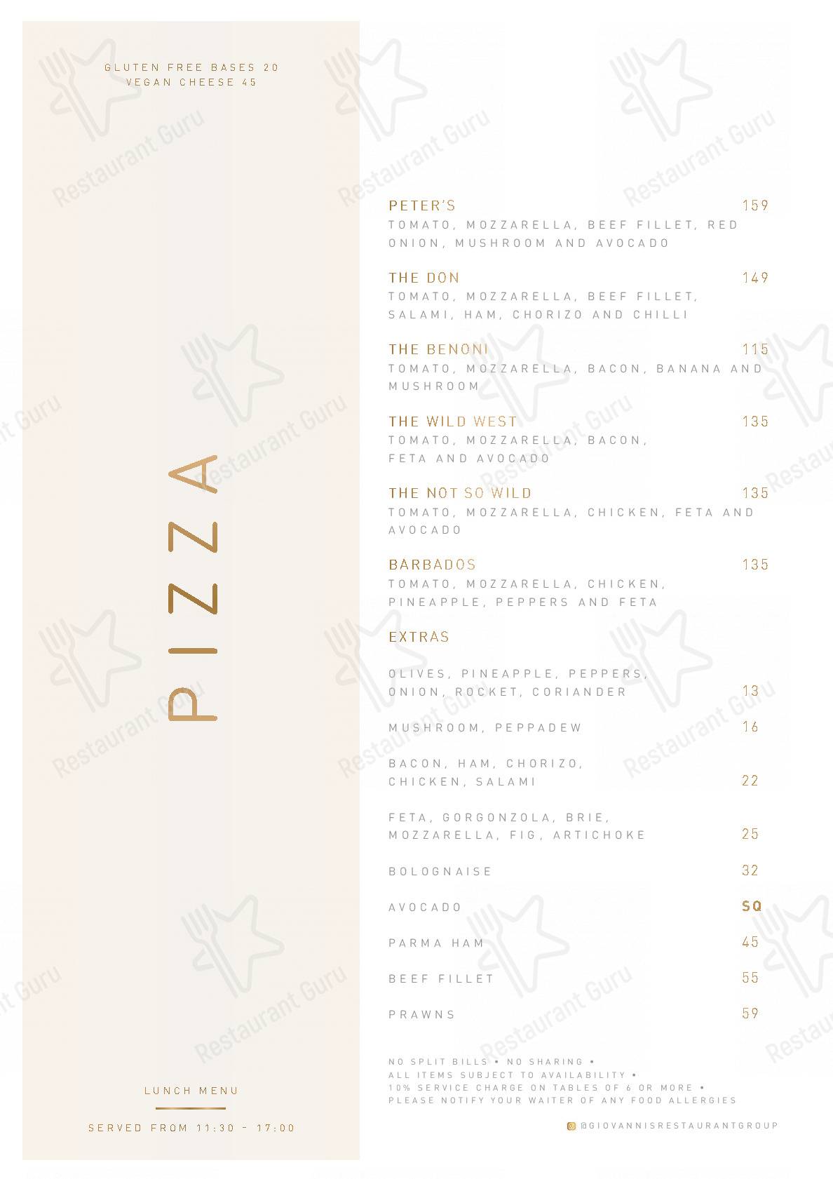Menu at Giovannis Restaurant at the House of J.C. Le Roux, Stellenbosch
