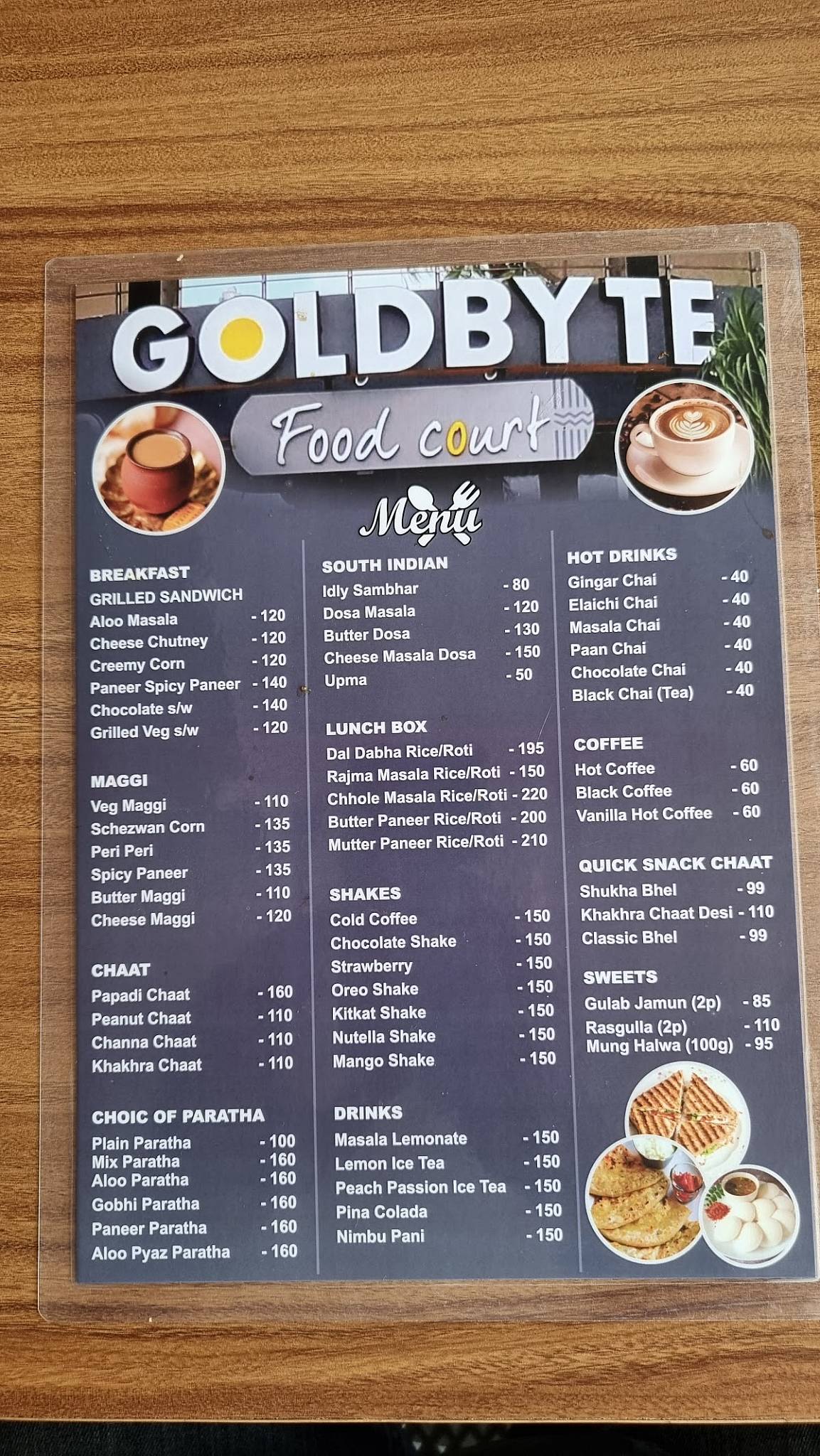 Menu at Goldbyte, Raipur