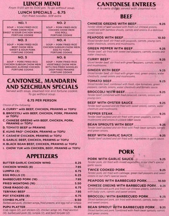 Menu at Golden Lion Chinese Restaurant, Poulsbo