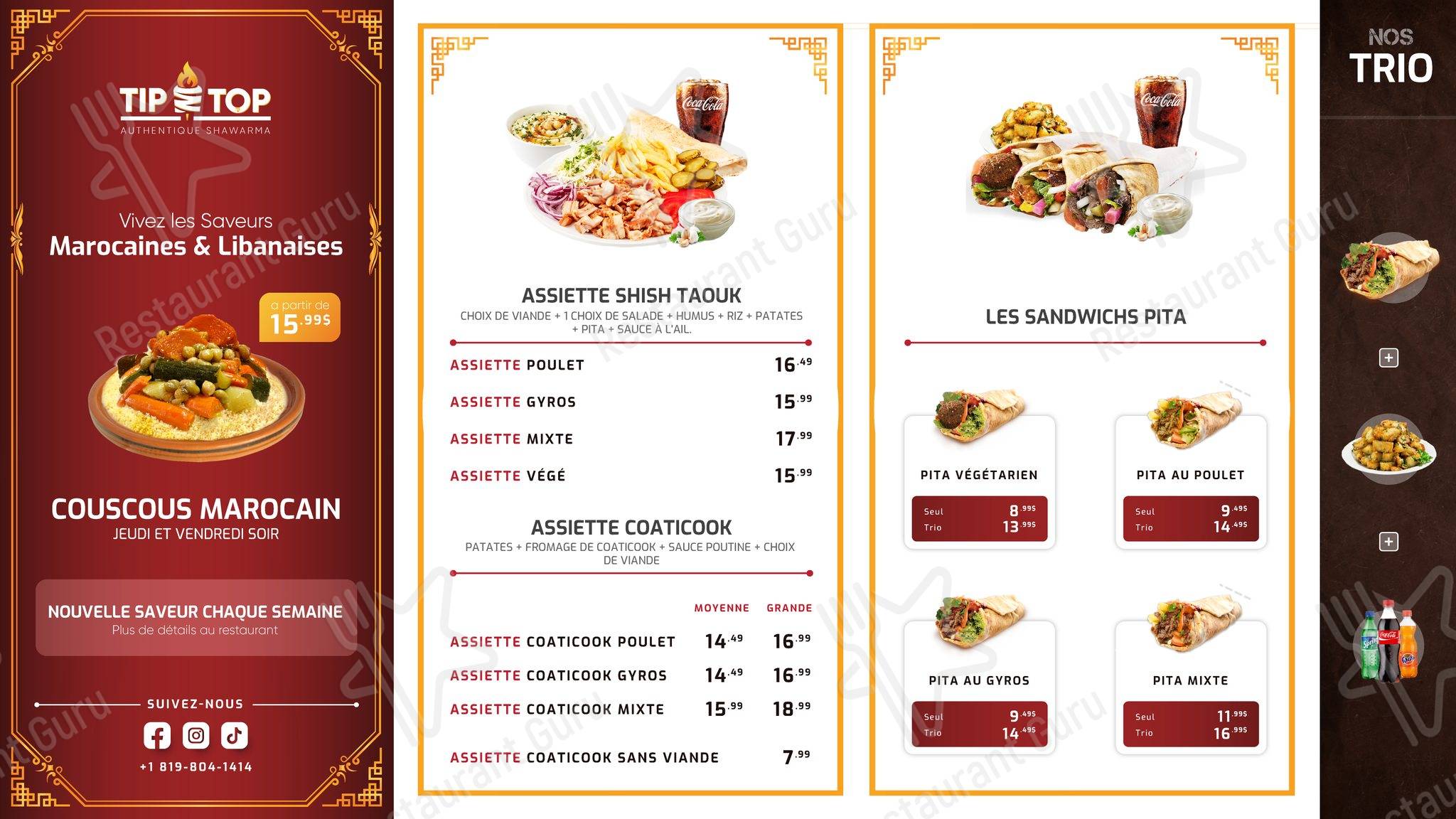 Menu at Grillades Tip Top restaurant, Coaticook