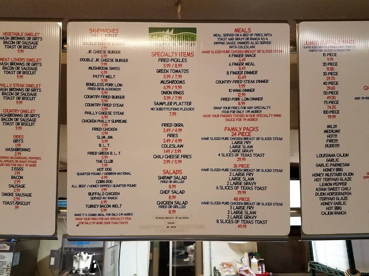 Menu at Grover's Fingers & Wings restaurant, Pensacola