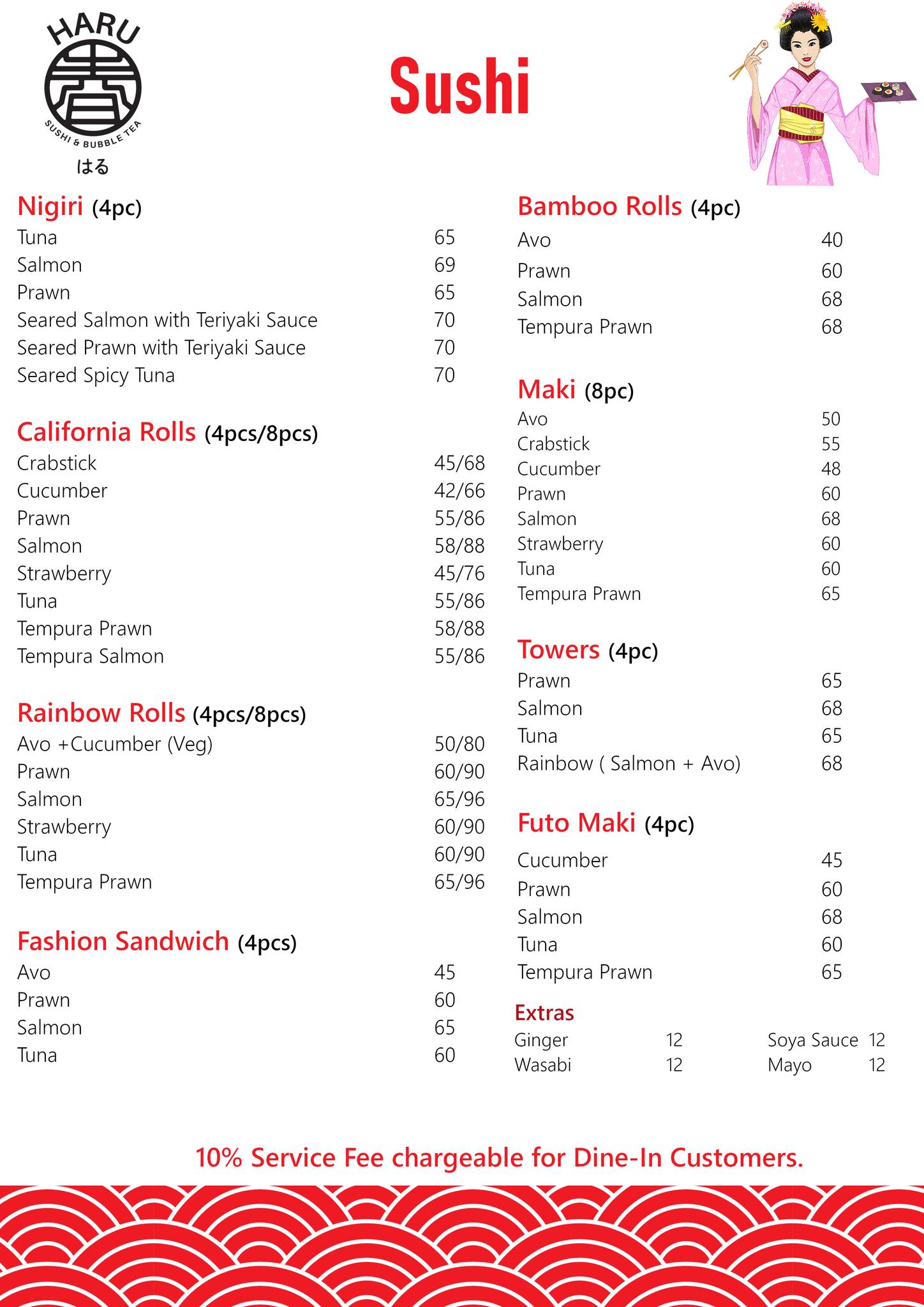 Menu at HARU Sushi & Bubble Tea Preller restaurant, Bloemfontein