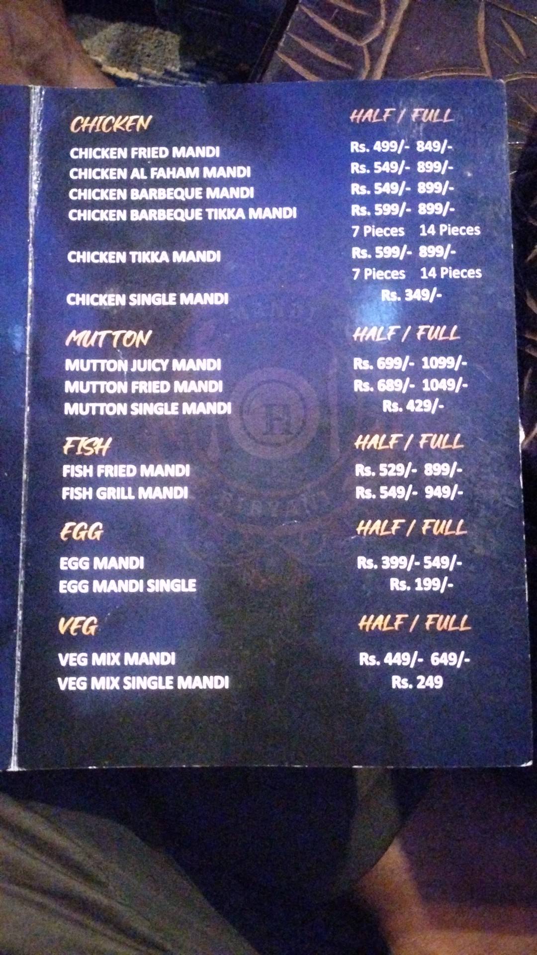 Menu at Habibi Mandi Restaurant Nallagandla, Hyderabad