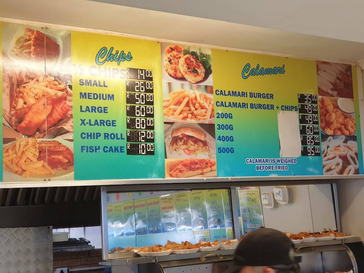 Menu at Helena's Fisheries restaurant, Cape Town