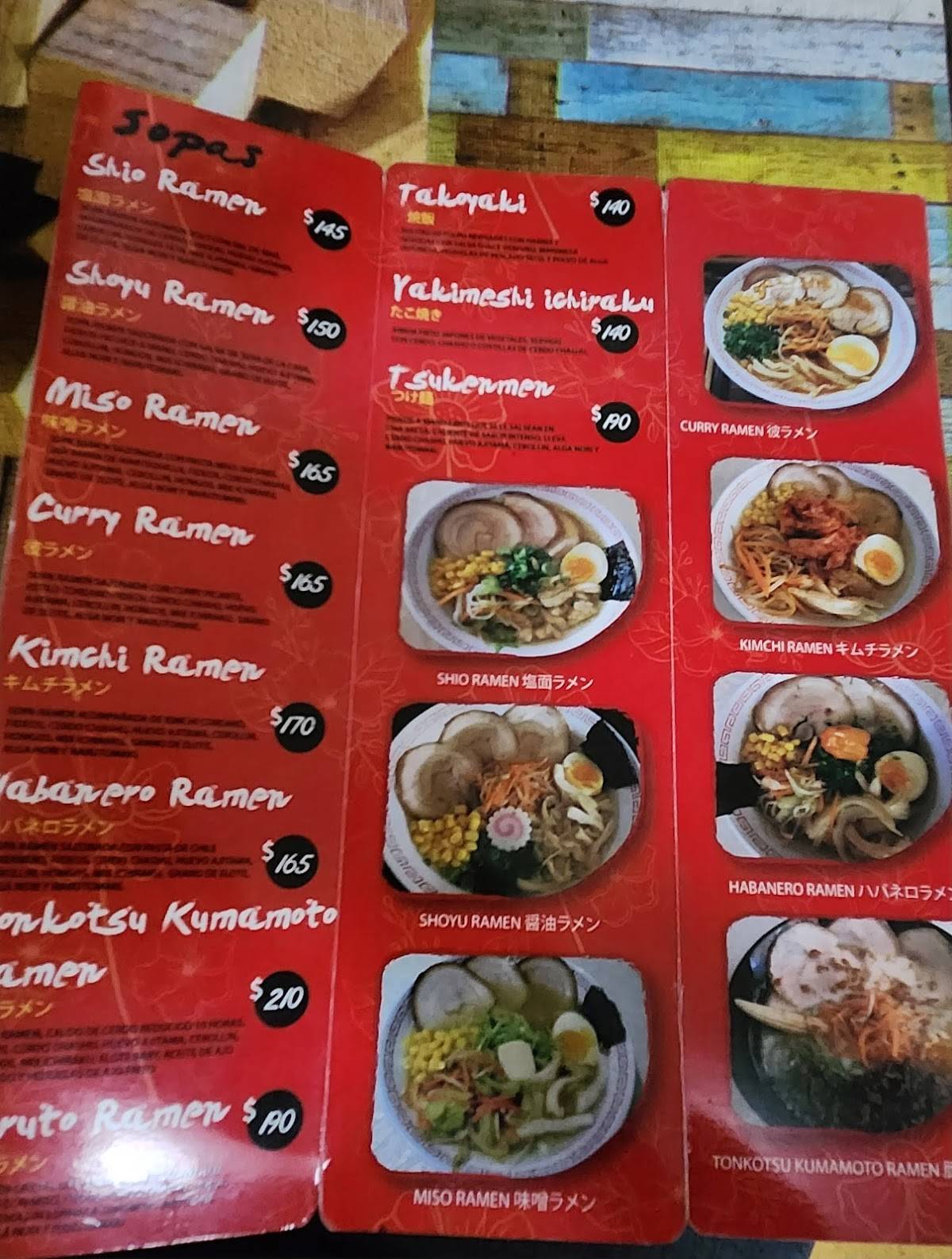 Menu at Ichiraku restaurant, Oaxaca
