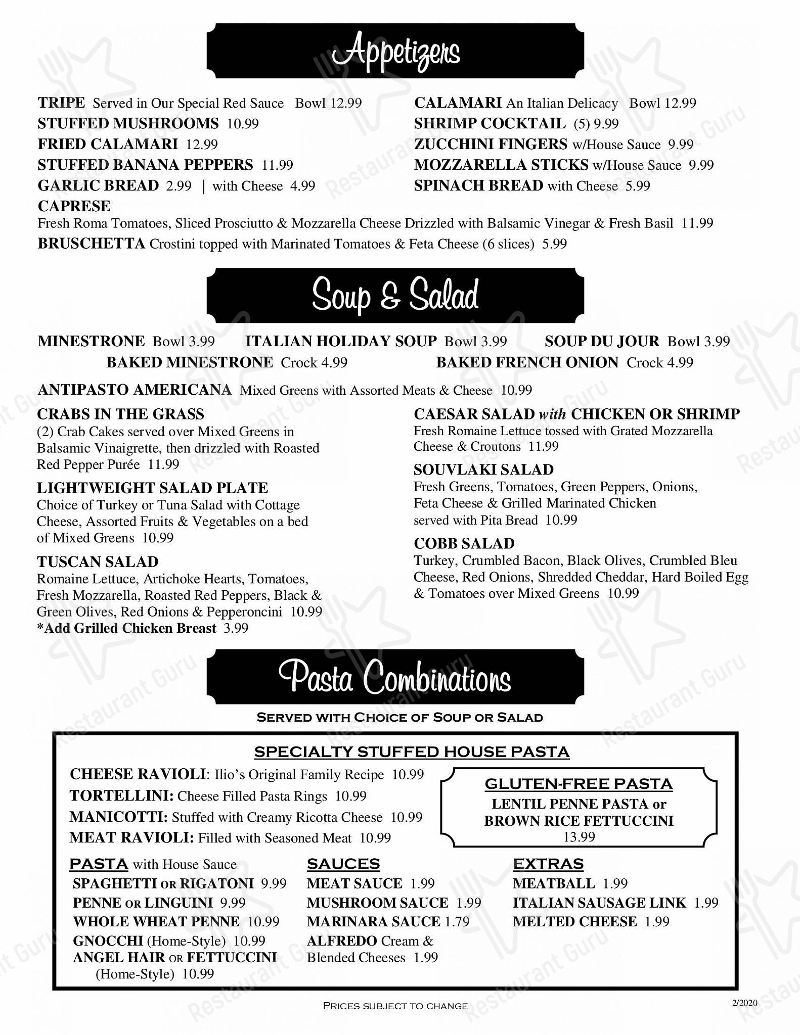 Menu at Ilio DiPaolo's Restaurant & Banquet Facility, Blasdell