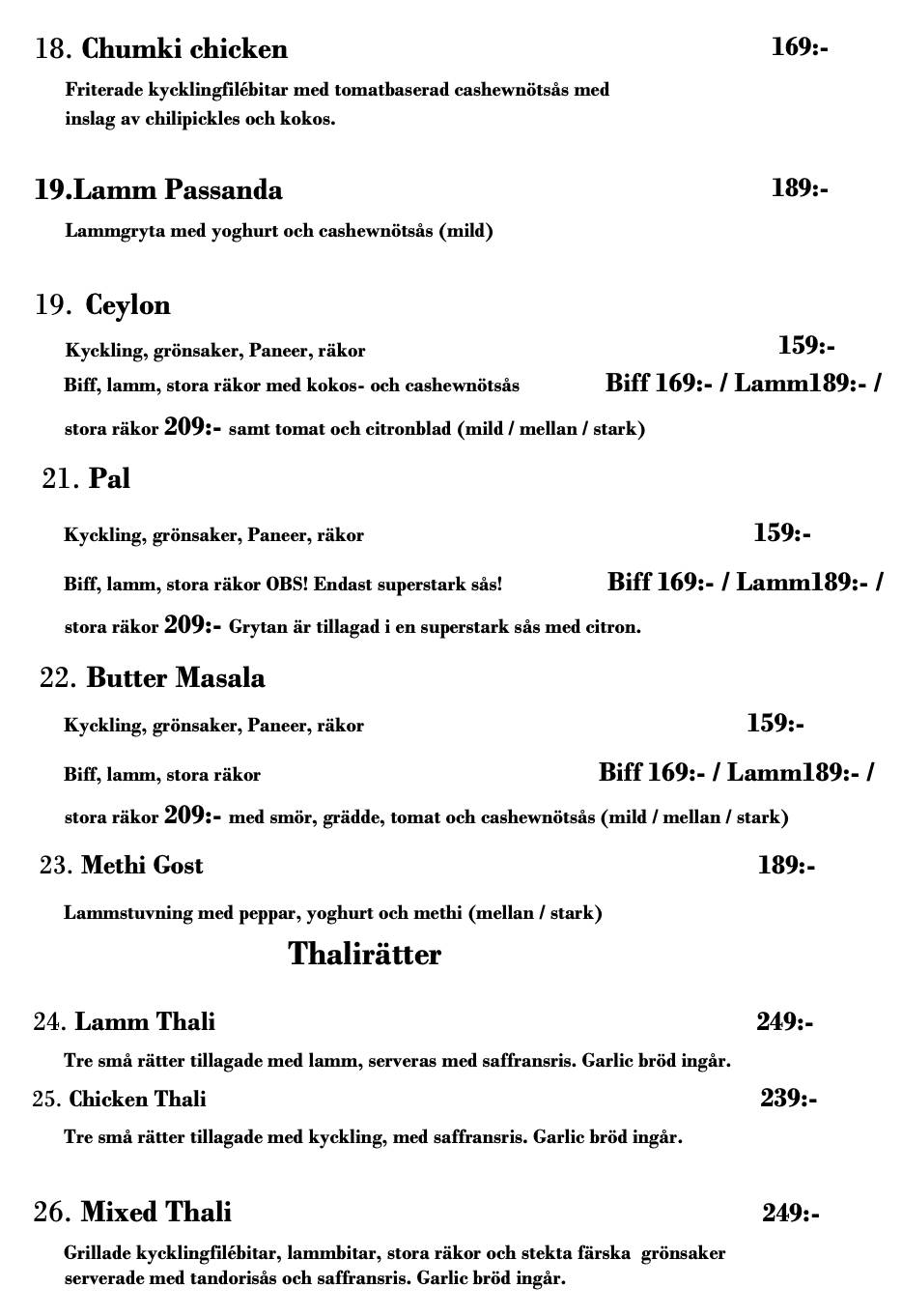 Menu at Indian Gate restaurant, Bro