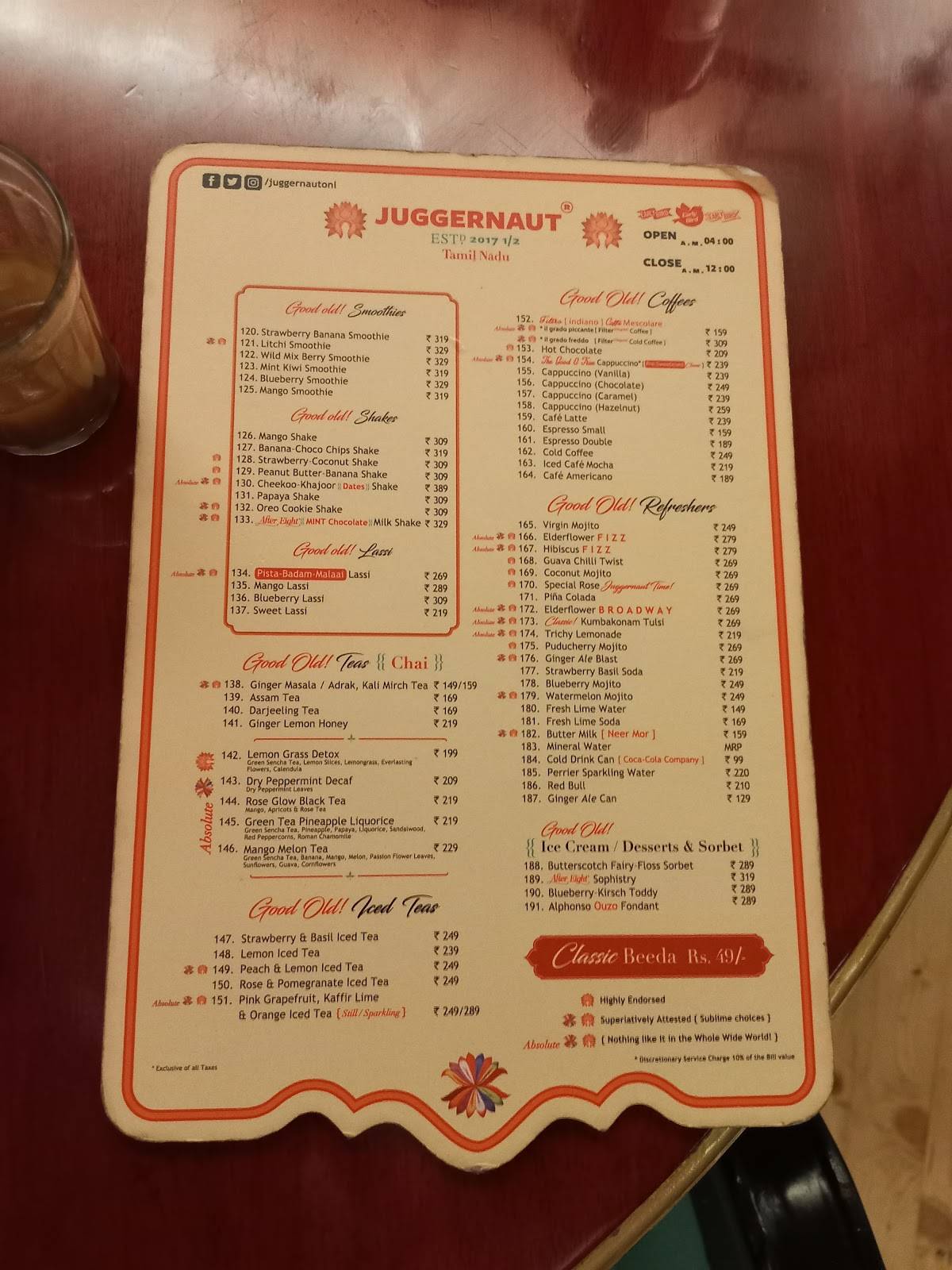 Menu at J U G G E R N A U T, Rajouri Garden, New Delhi, C-11