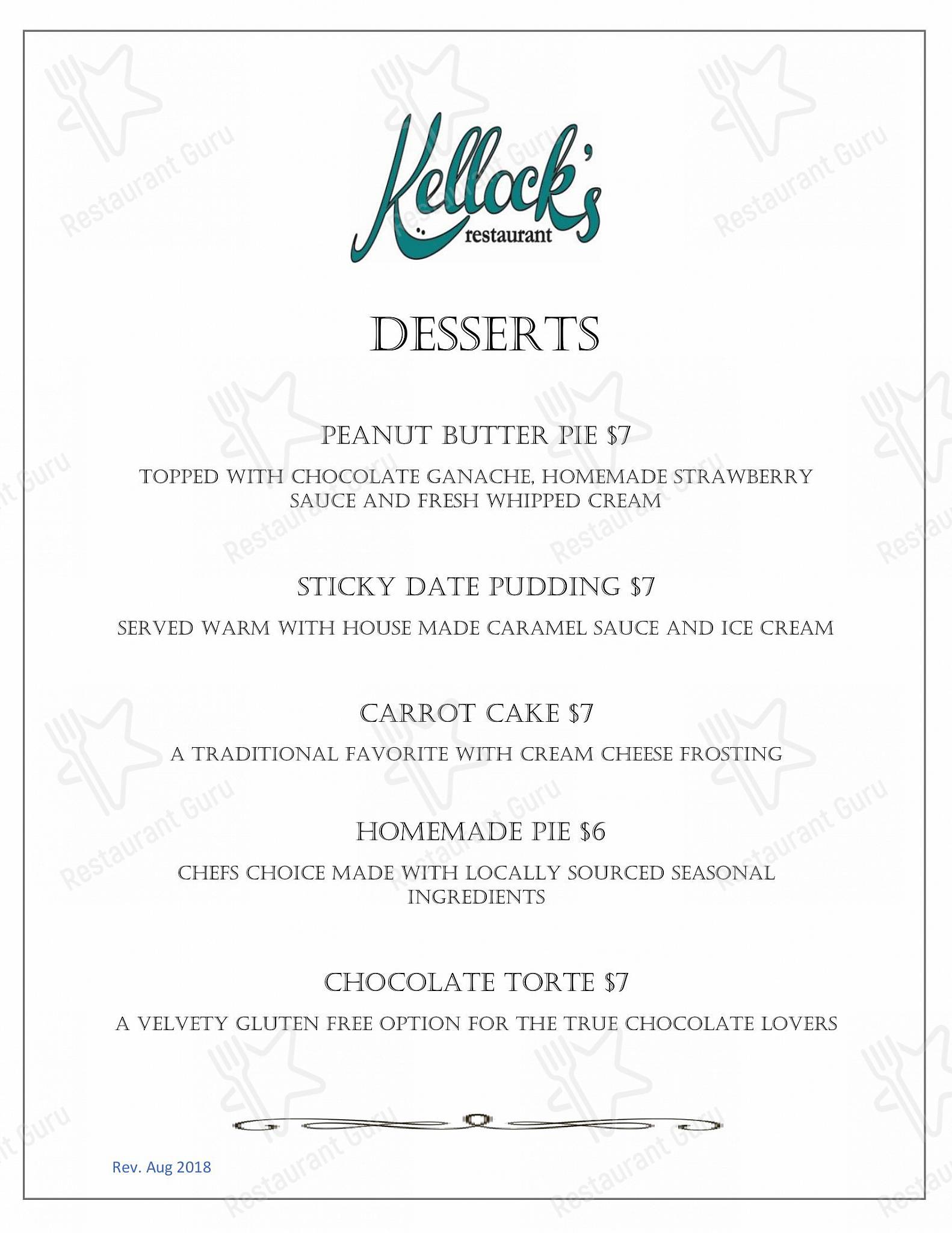 Menu at Kellocks Restaurant, Berwick