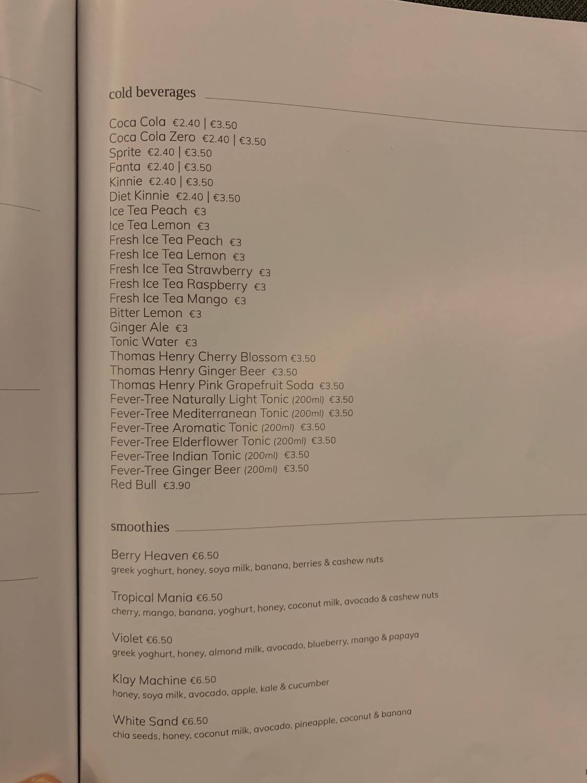 Menu at Klay restaurant, Saint Julian's