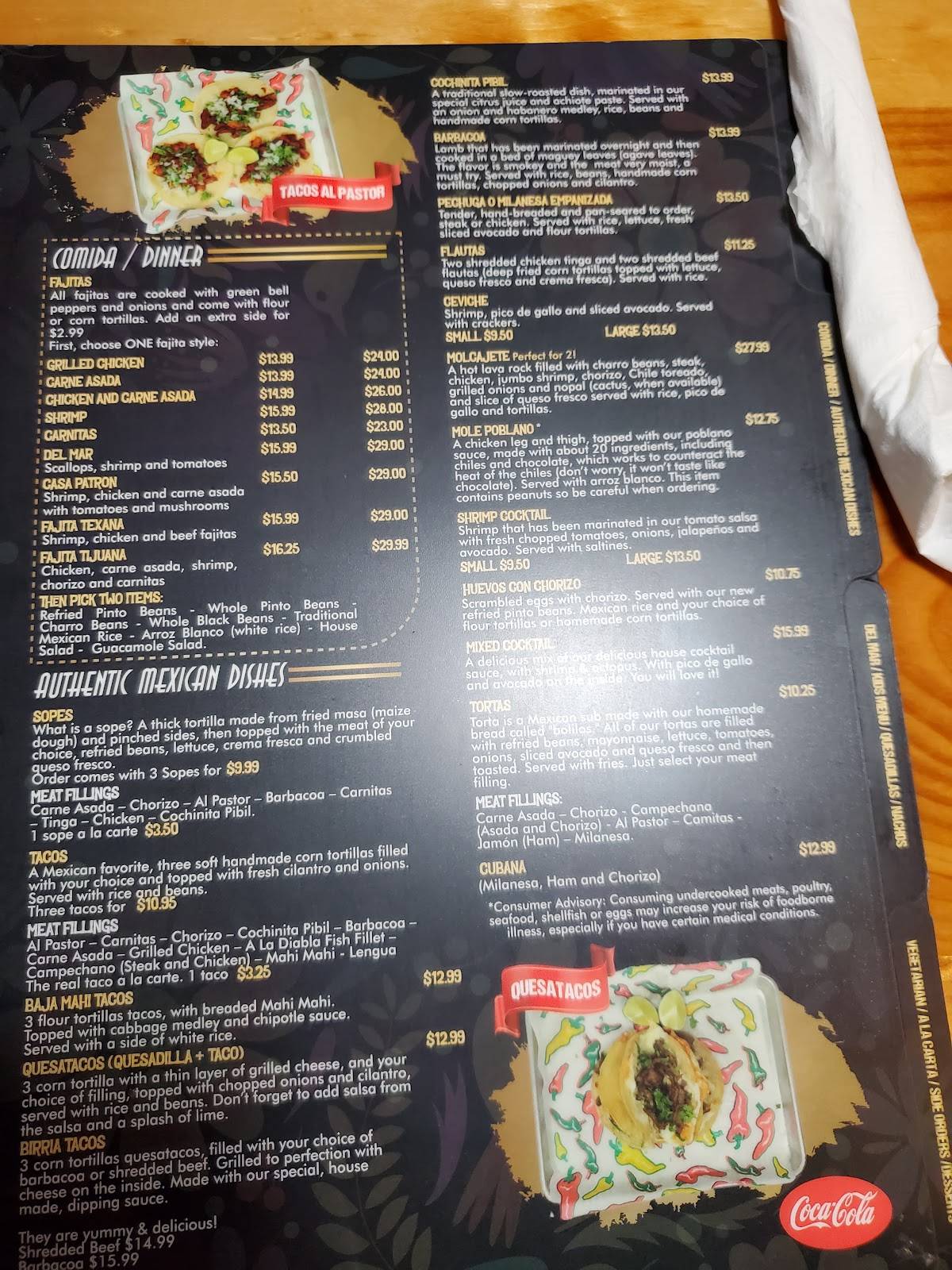Menu at La Casa Del Patron restaurant, Havelock
