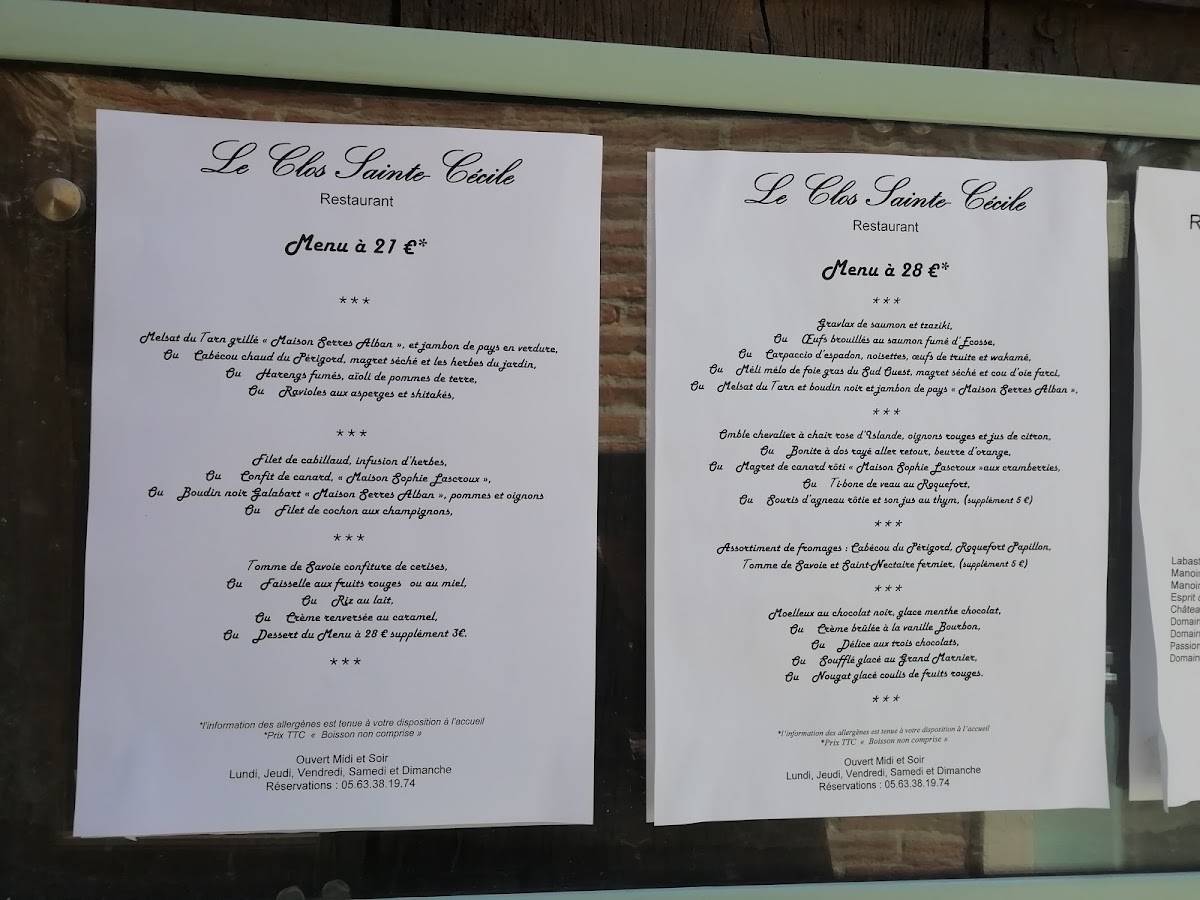 Menu au Le Clos restaurant, Albi