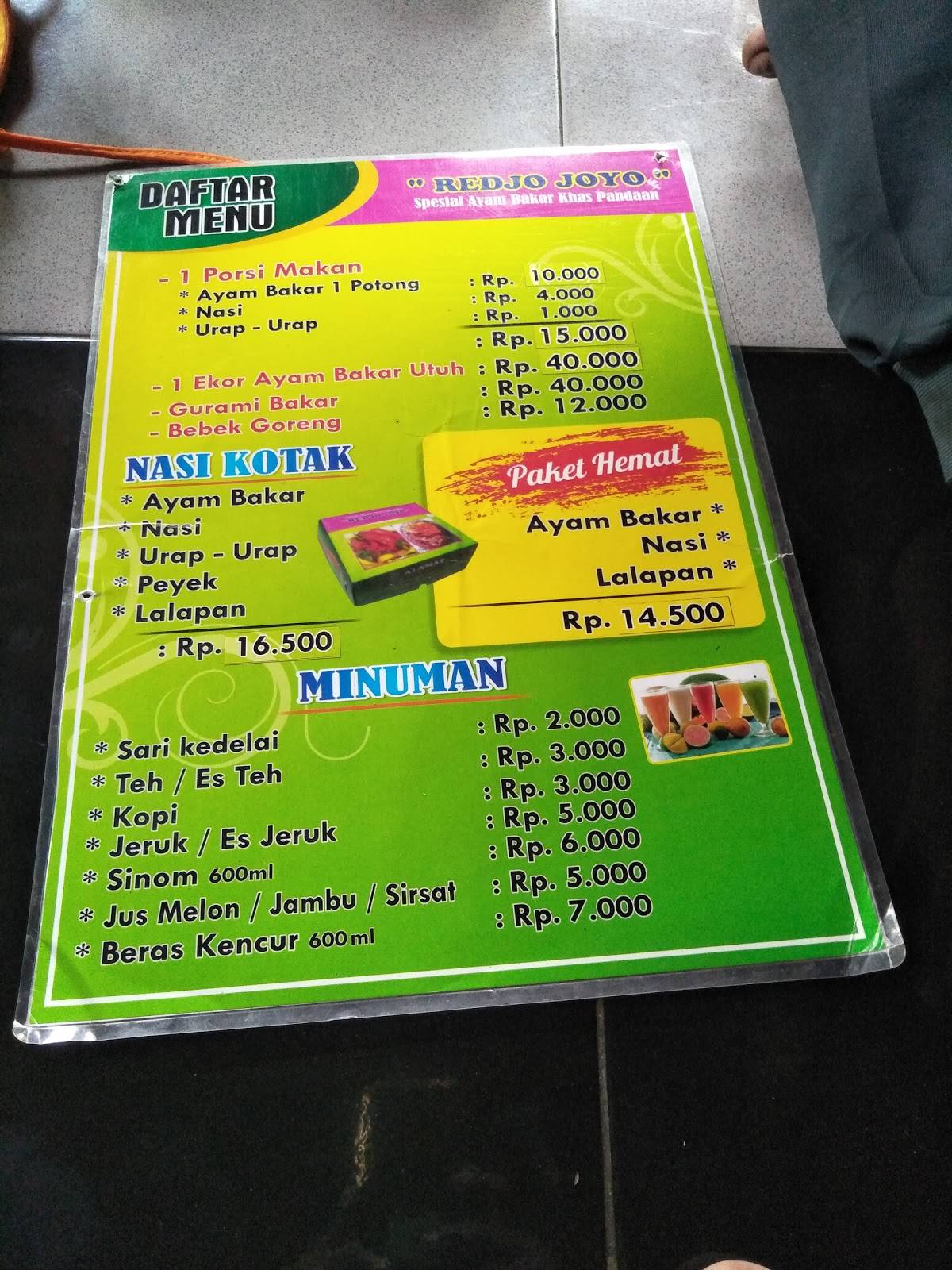 Menu at Lesehan Redjo Joyo Mojokerto restaurant, Mojokerto