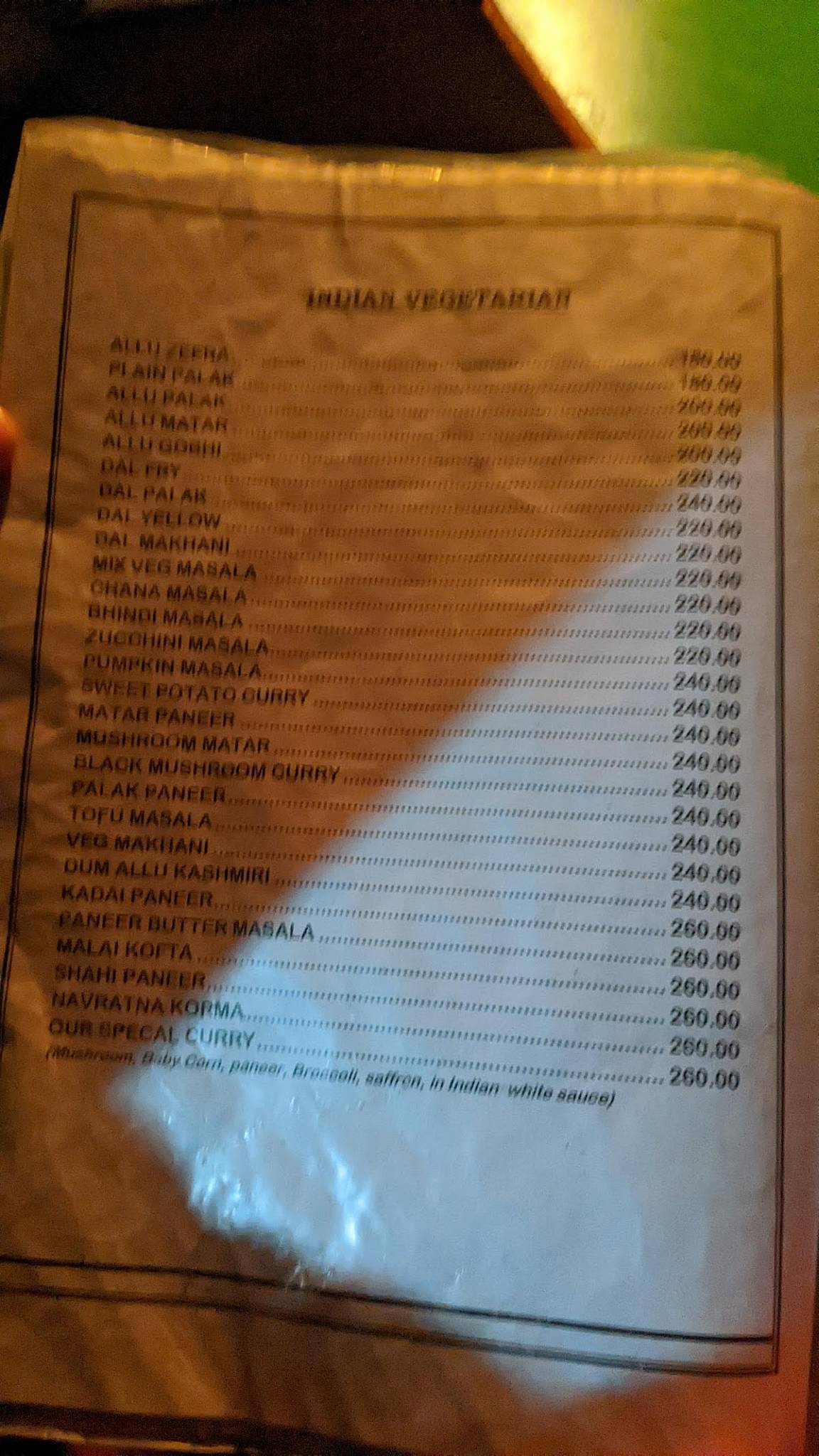 Menu at Little Buddha Cafe, Rishikesh