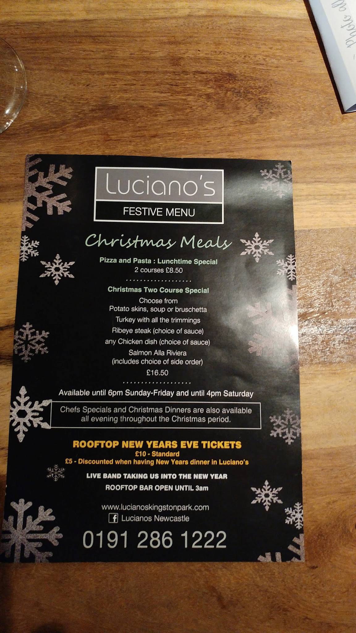 Menu at Luciano’s Italian Restaurant, Newcastle upon Tyne