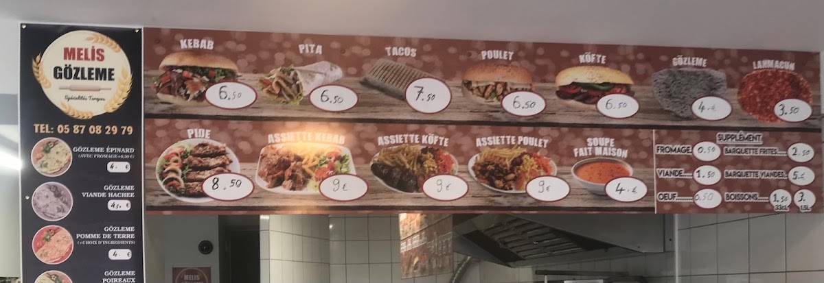 Menu at MELIS GÖZLEME restaurant, Limoges