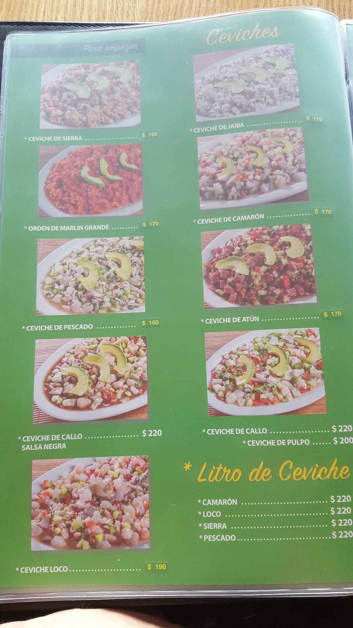 Carta del restaurante Mariscos El Memin Valle Real, Zapopan