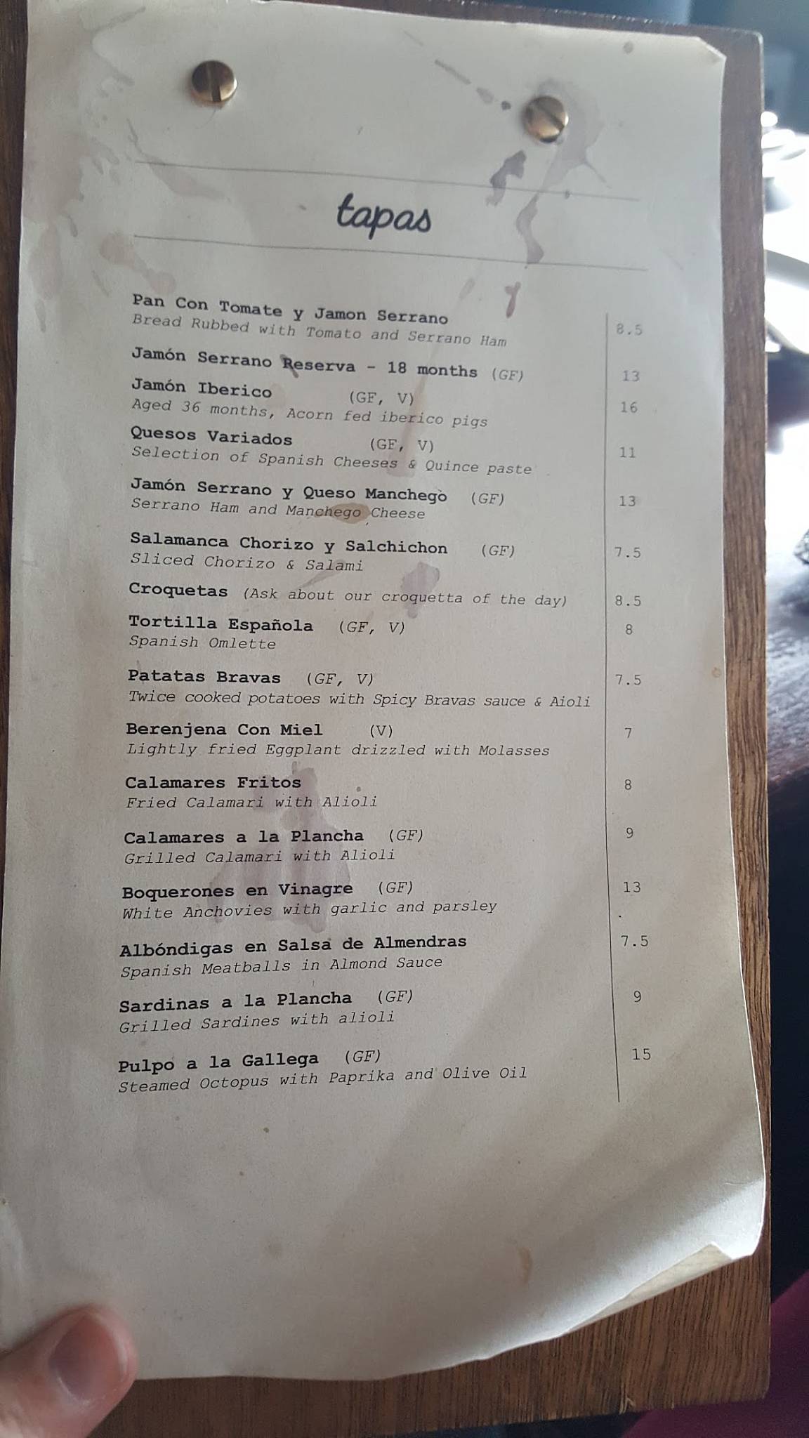 Menu at Meigas restaurant, Ballarat Central