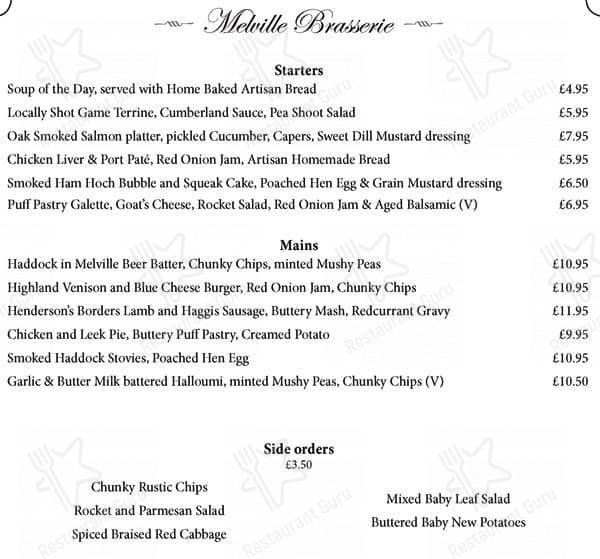 Menu at The Brasserie at Melville Castle restaurant, Edinburgh