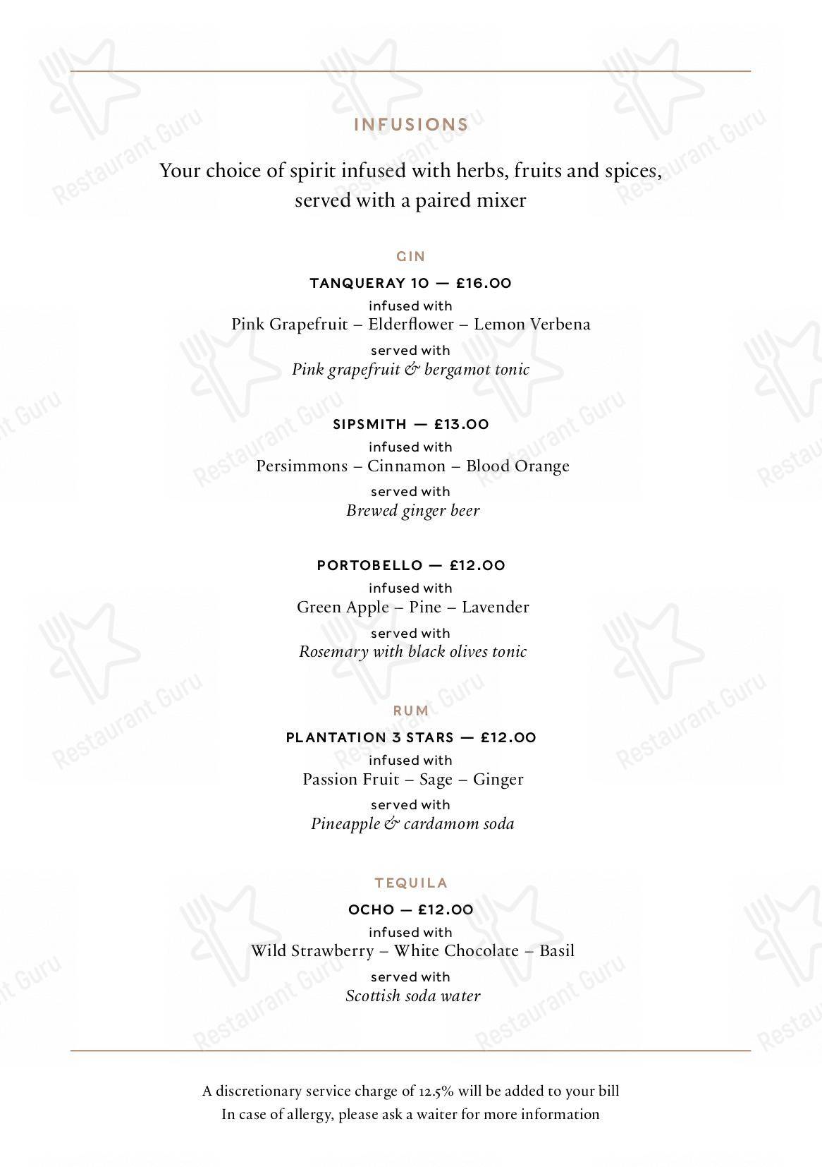 Menu at Mercer Roof Terrace restaurant, London