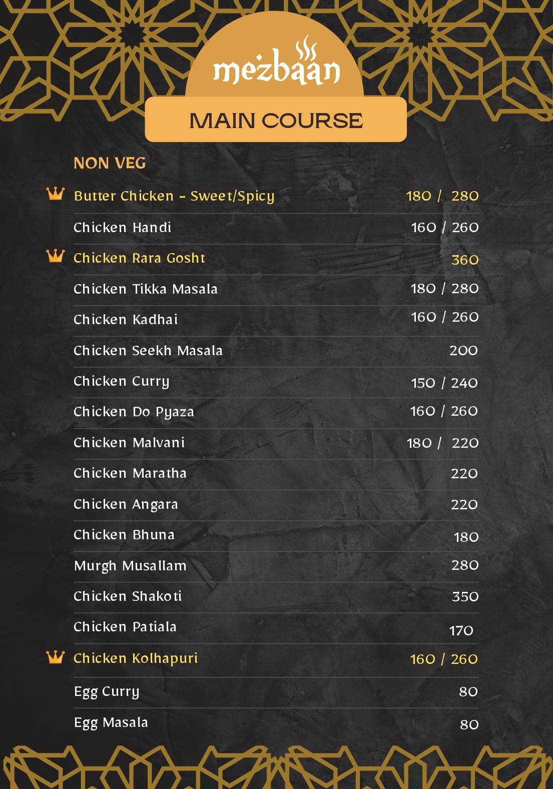Menu at Mezbaan - The King of Tandoor, Ratnagiri