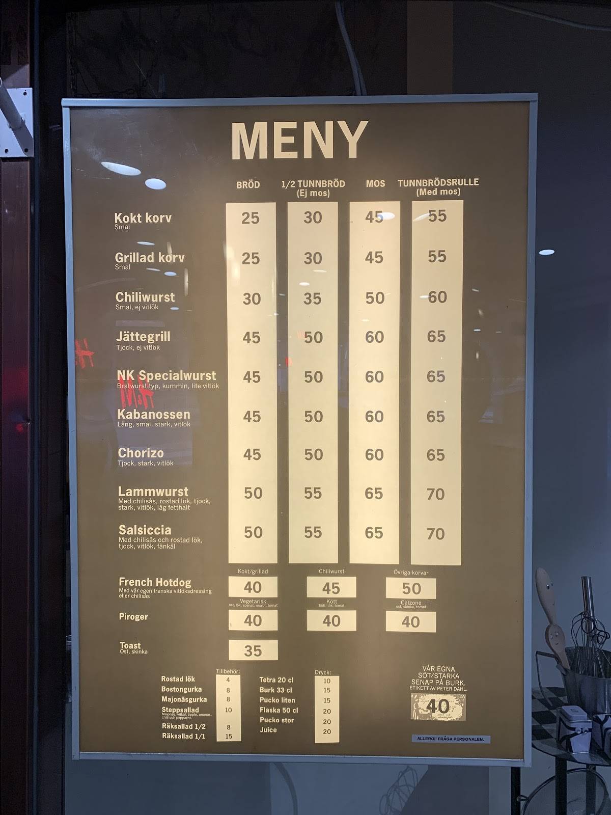 Menu at NK Korv & Glass restaurant, Stockholm, Hamngatan 18-20
