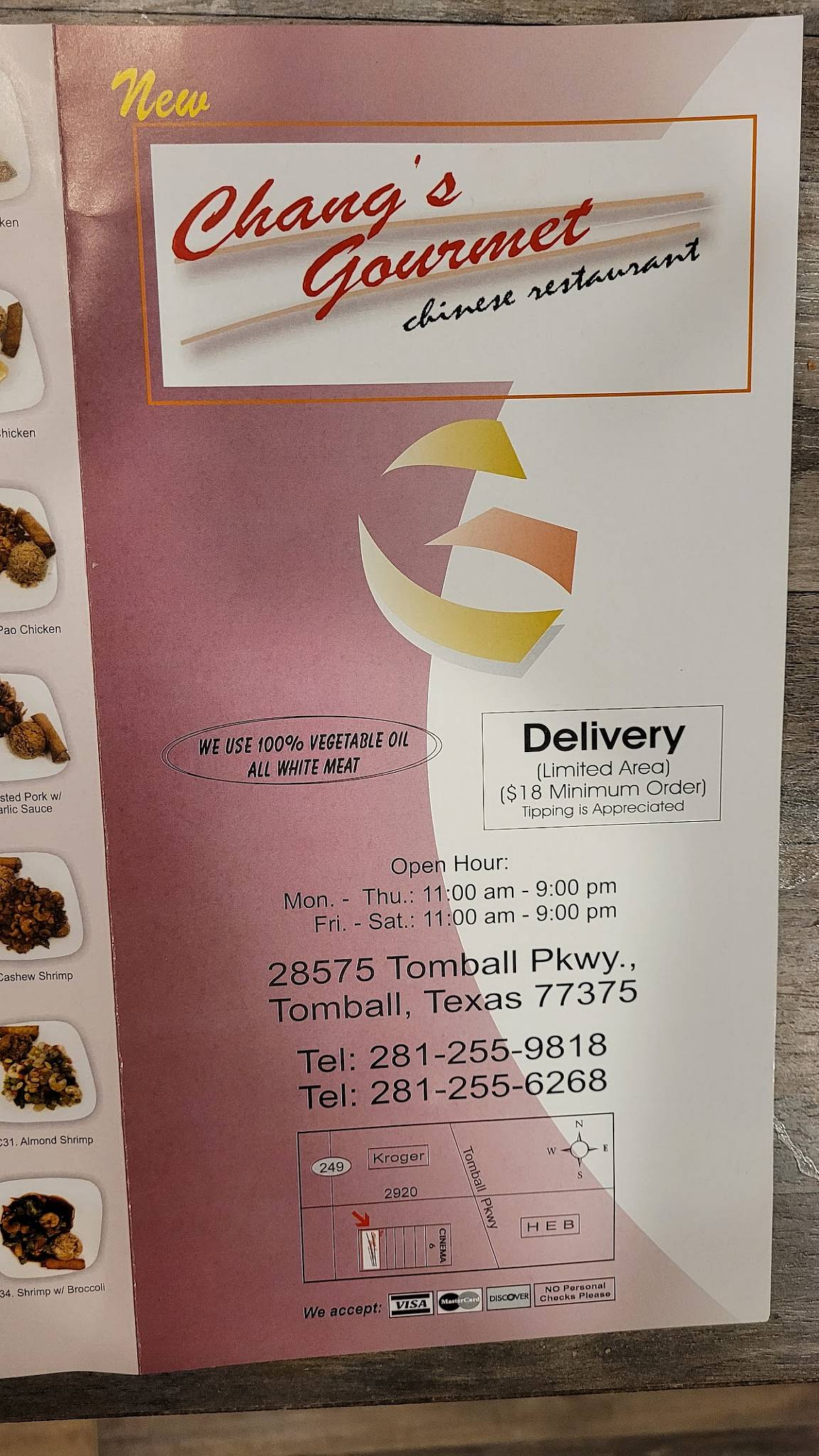 Menu at New Chang's Gourmet restaurant, Tomball, Tomball Pkwy