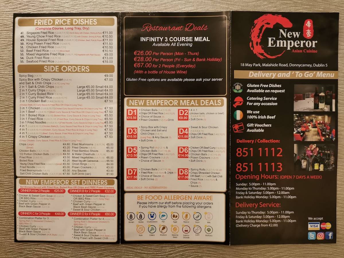 Menu at New Emperor Restaurant, Dublin