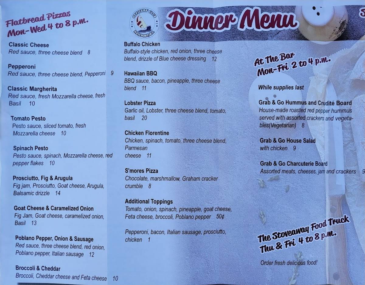 Menu at Newport Officers' Club - US MILITARY BASE, Newport